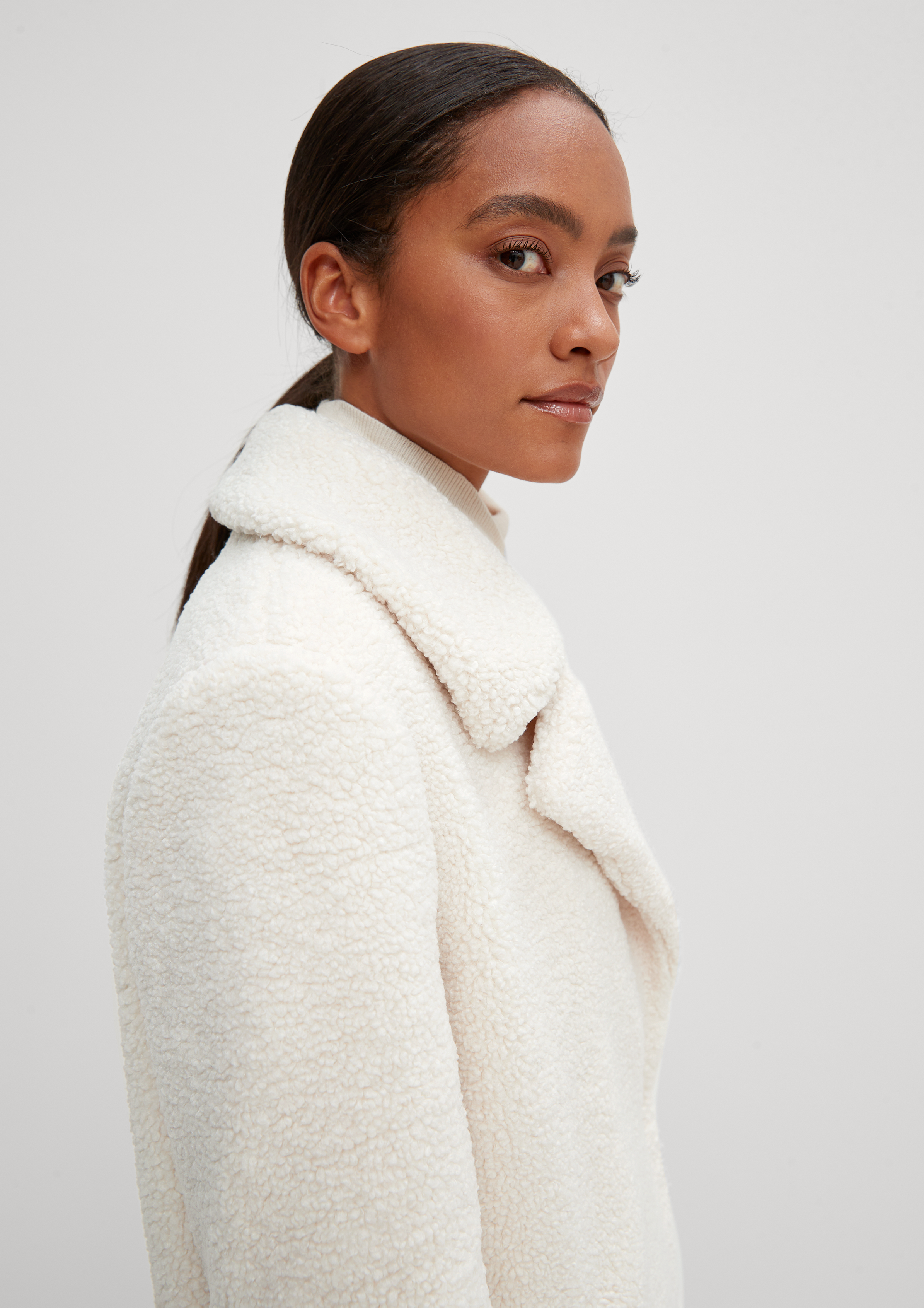 Teddyplüsch-Mantel mit Reverskragen - helles beige | Comma