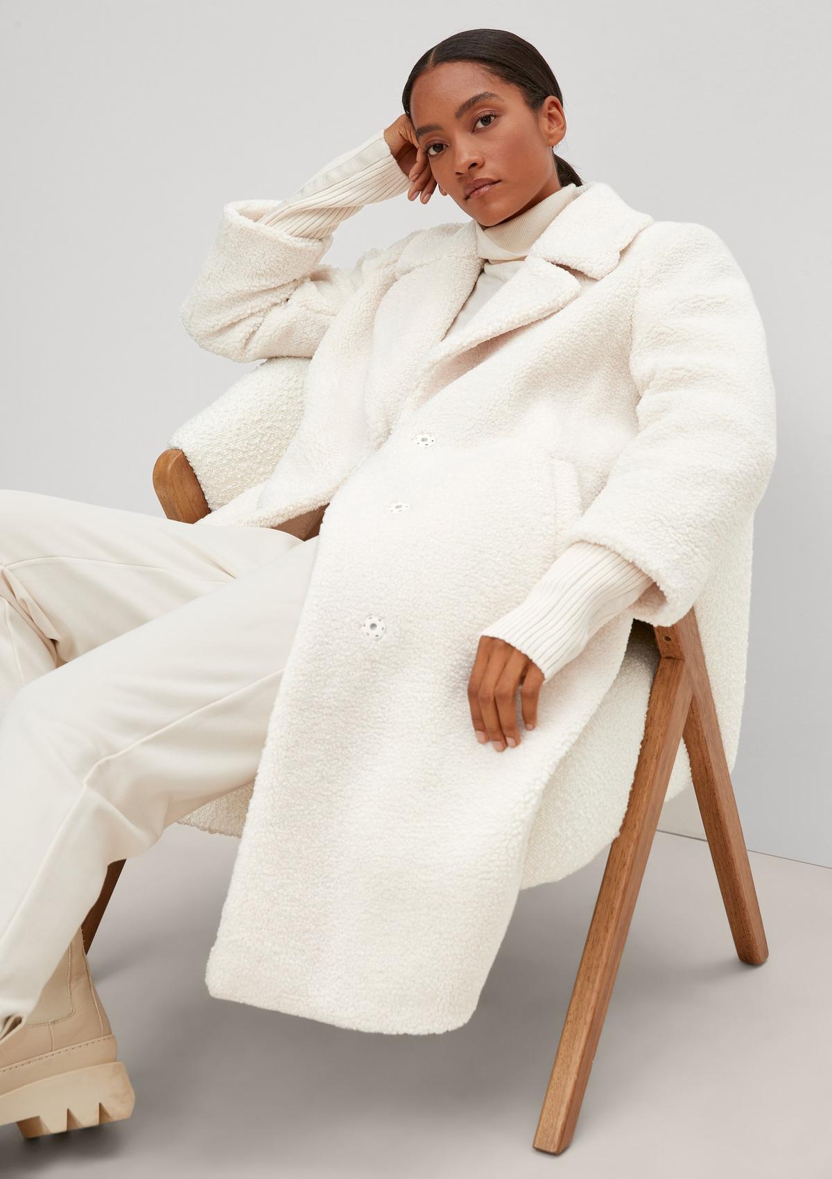 Teddyplüsch-Mantel mit Reverskragen - helles beige | Comma
