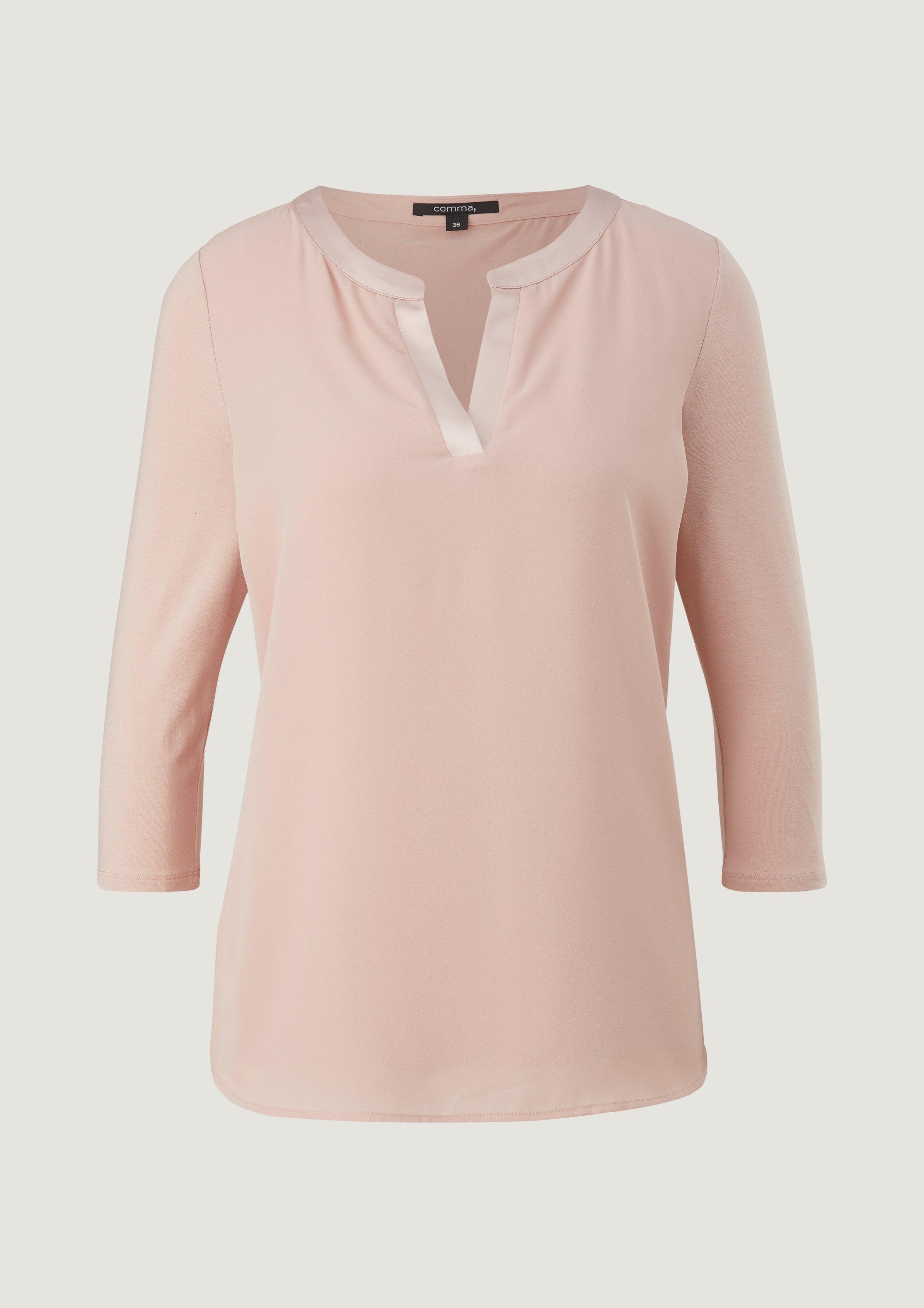 Mixed fabric blouse top - soft rose | Comma