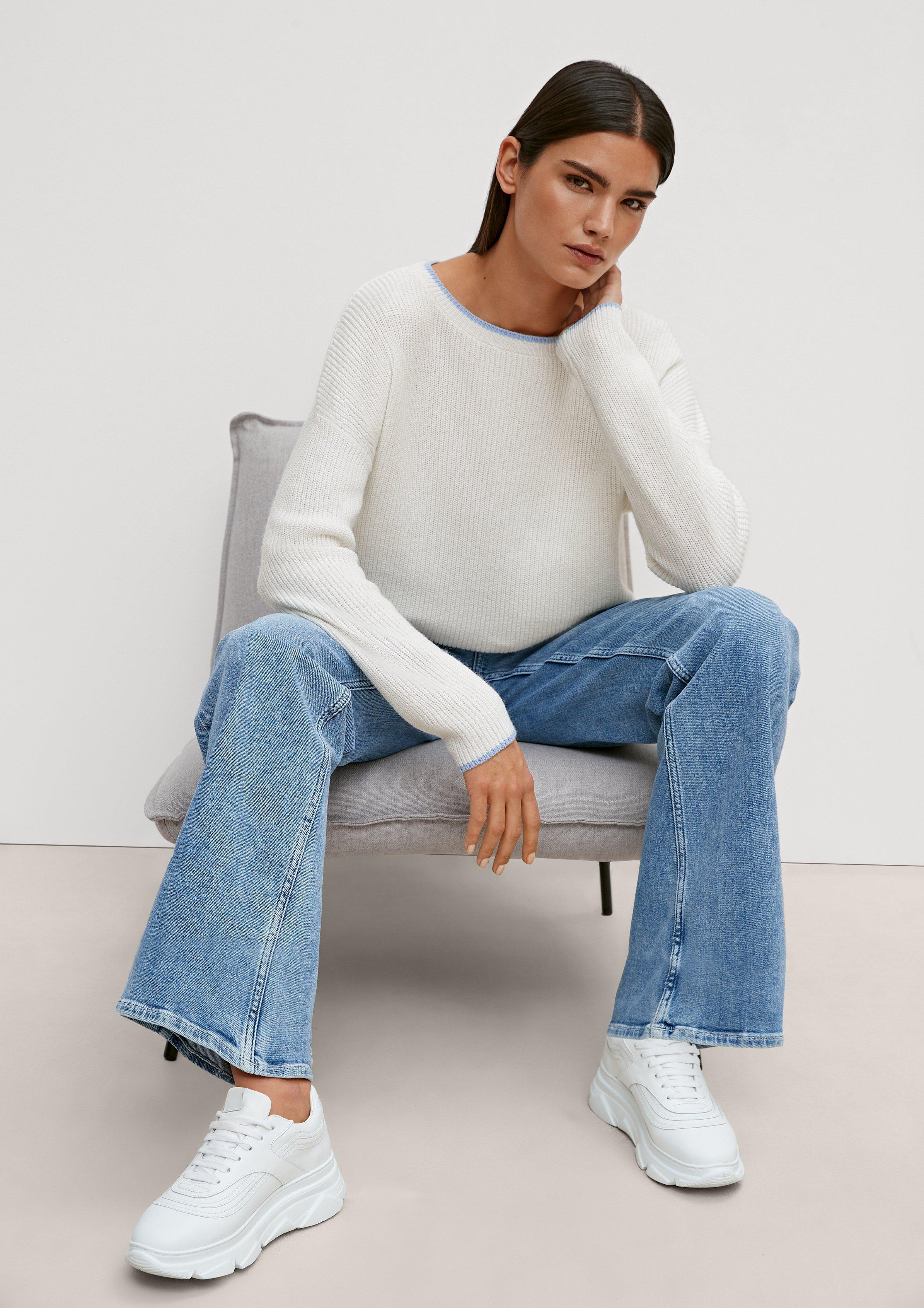 Strickpulli mit Kontraststreifen - weiß | Comma