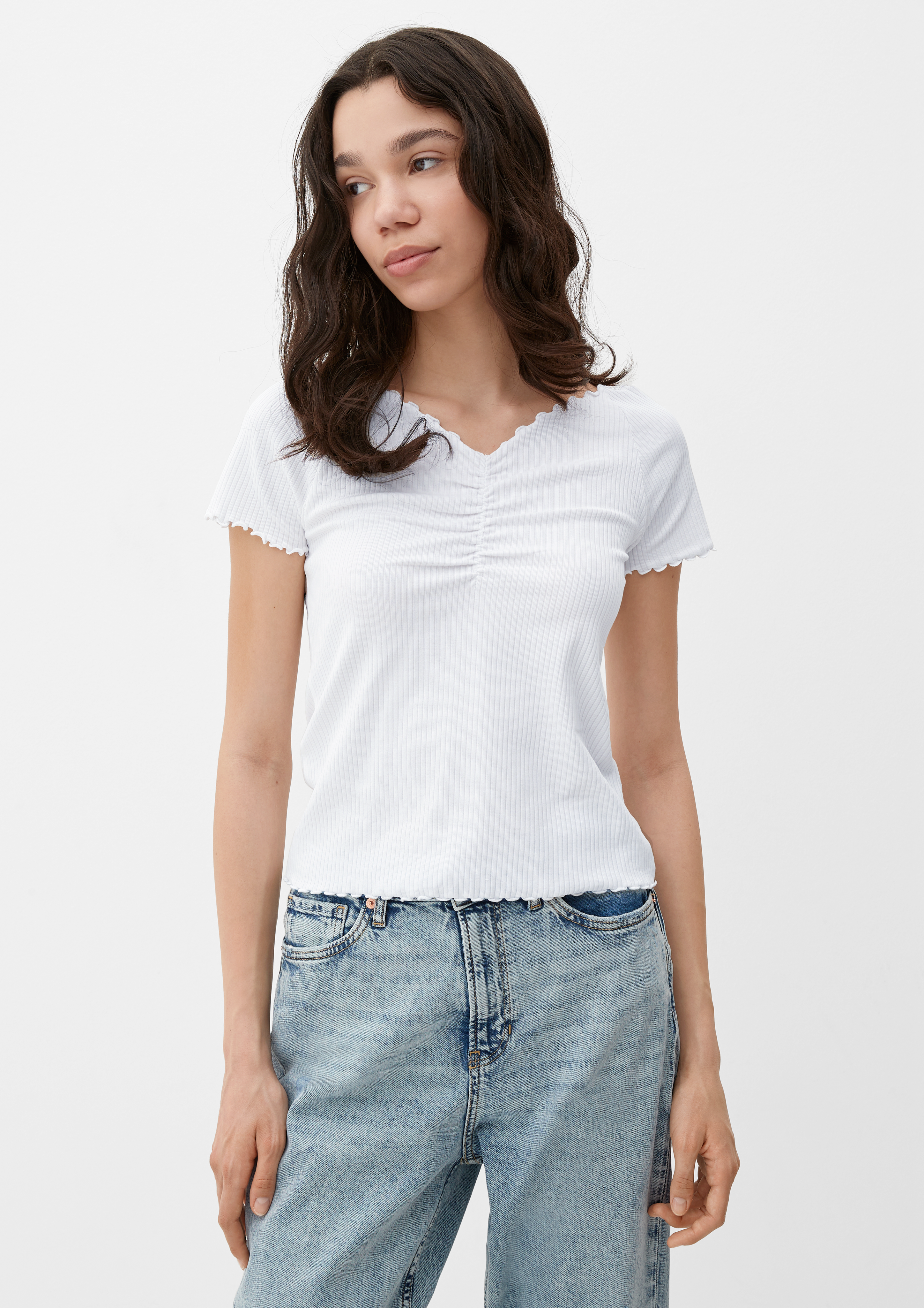 T-shirt with a ribbed texture - white | s.Oliver