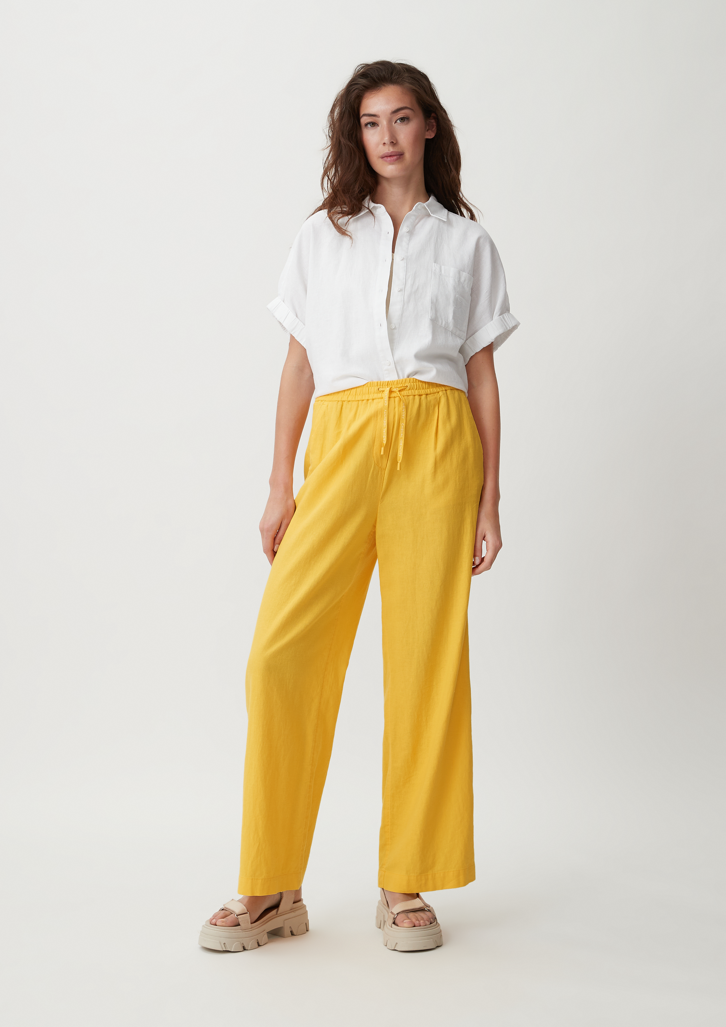 Loose fit: blended linen trousers - golden yellow | Comma
