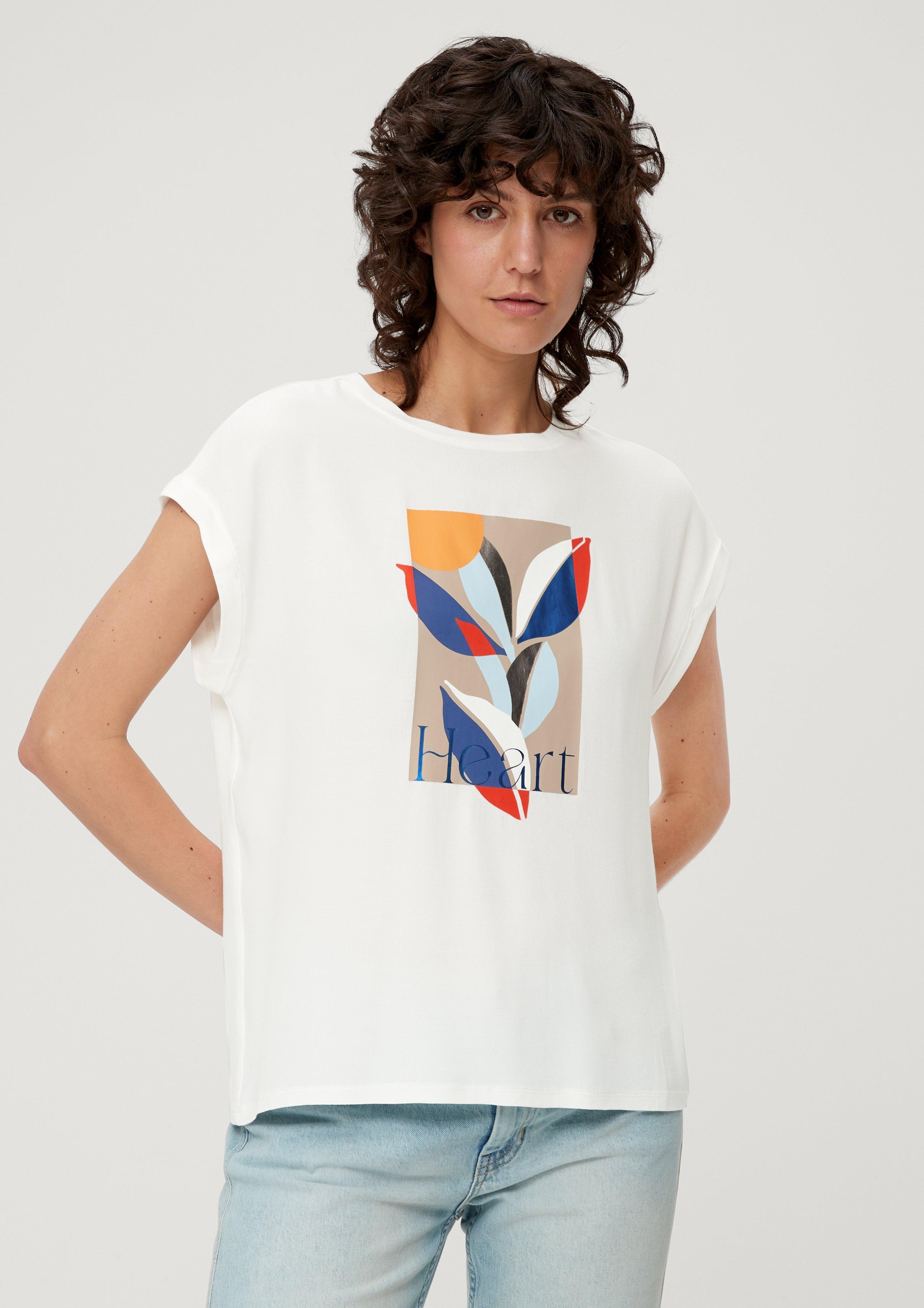 T-shirt with a front print - ecru | s.Oliver