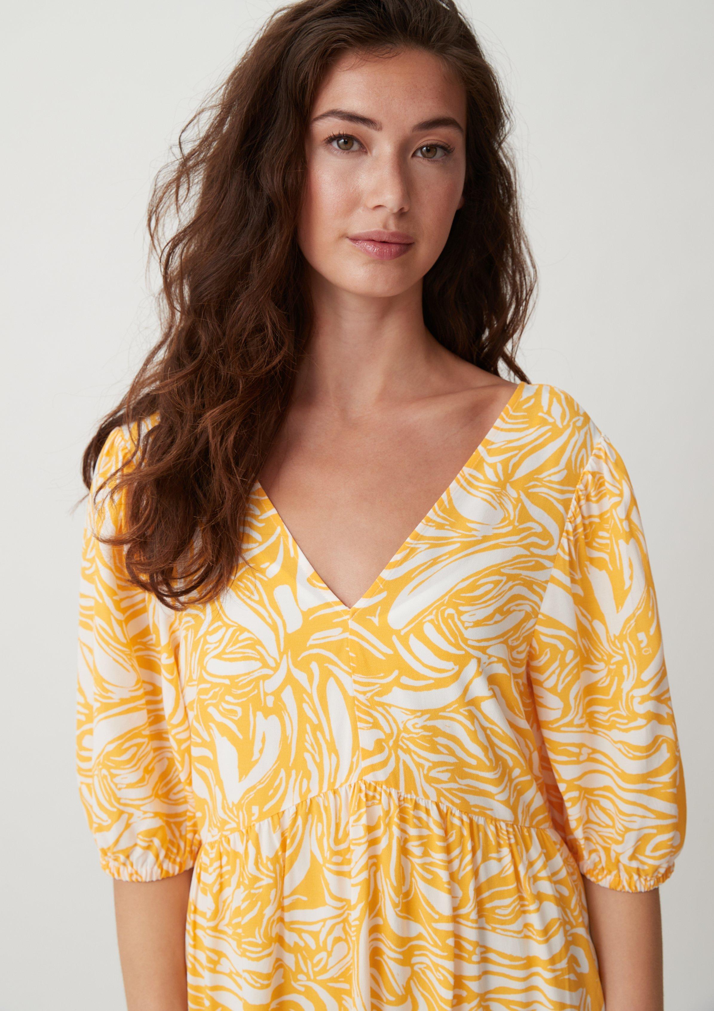 Tiered crêpe dress - yellow | Comma