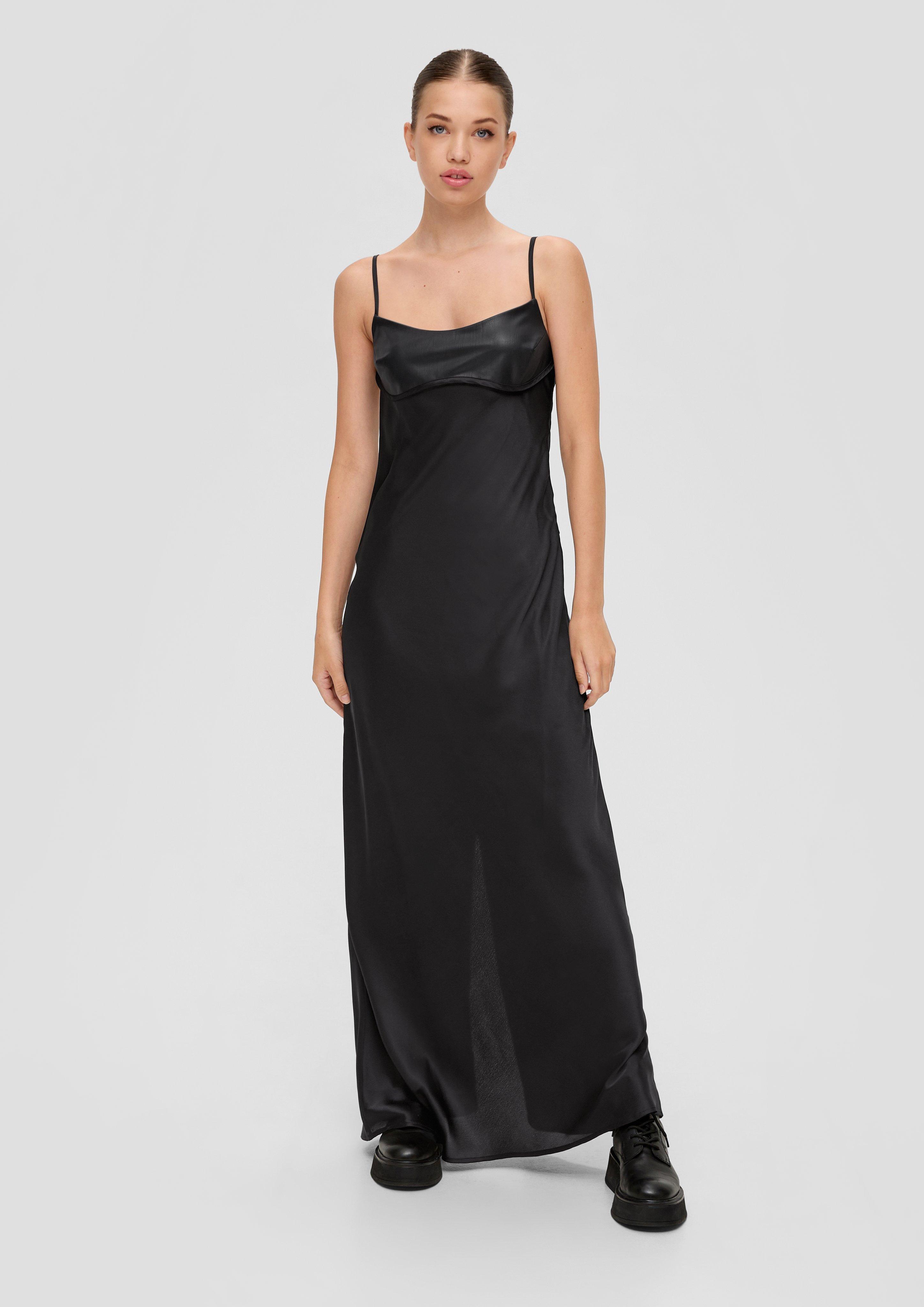 Satin dress with faux leather detail | QS x ELIF - black | s.Oliver