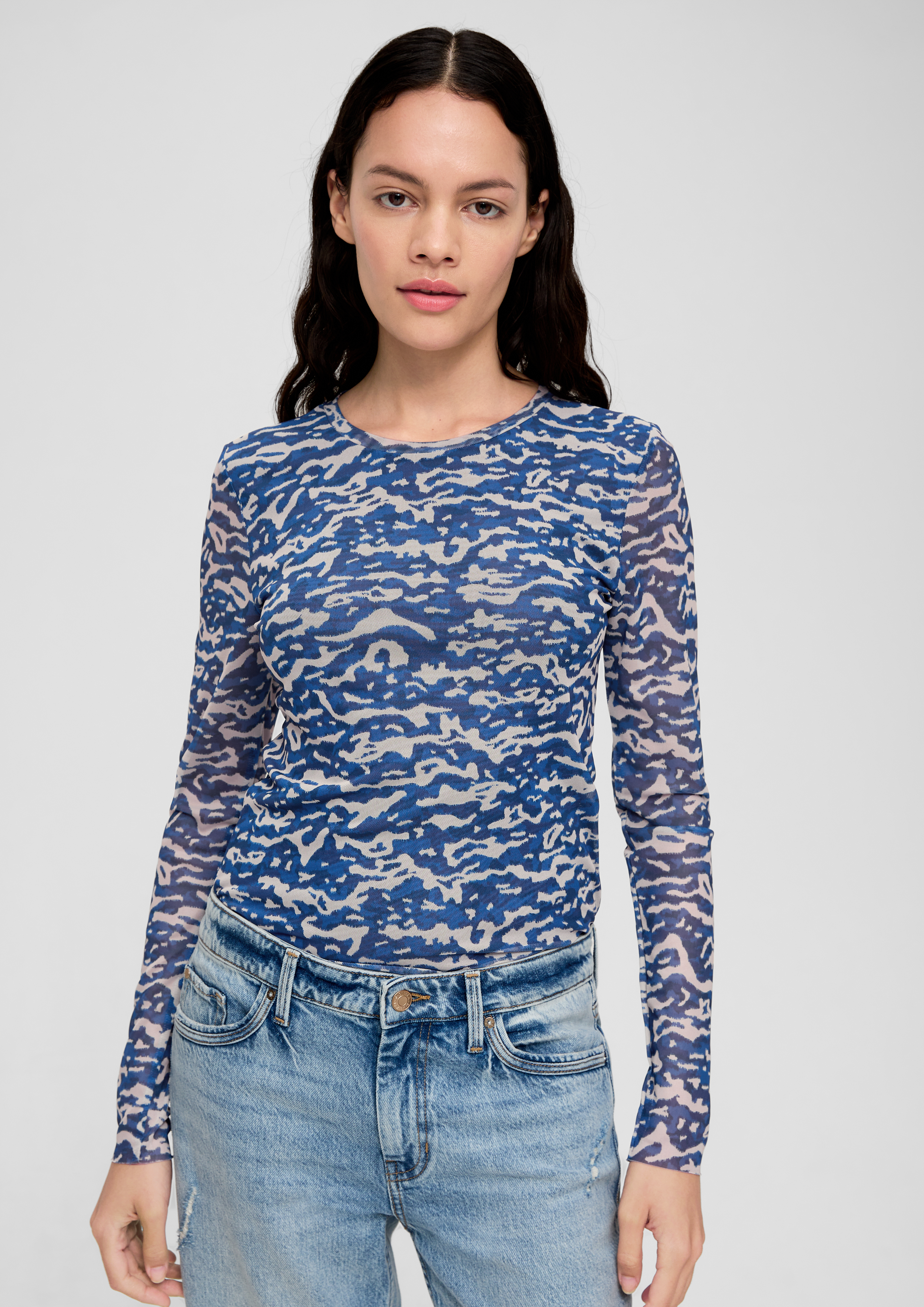 Langarmshirt aus Mesh - dunkelblau | s.Oliver