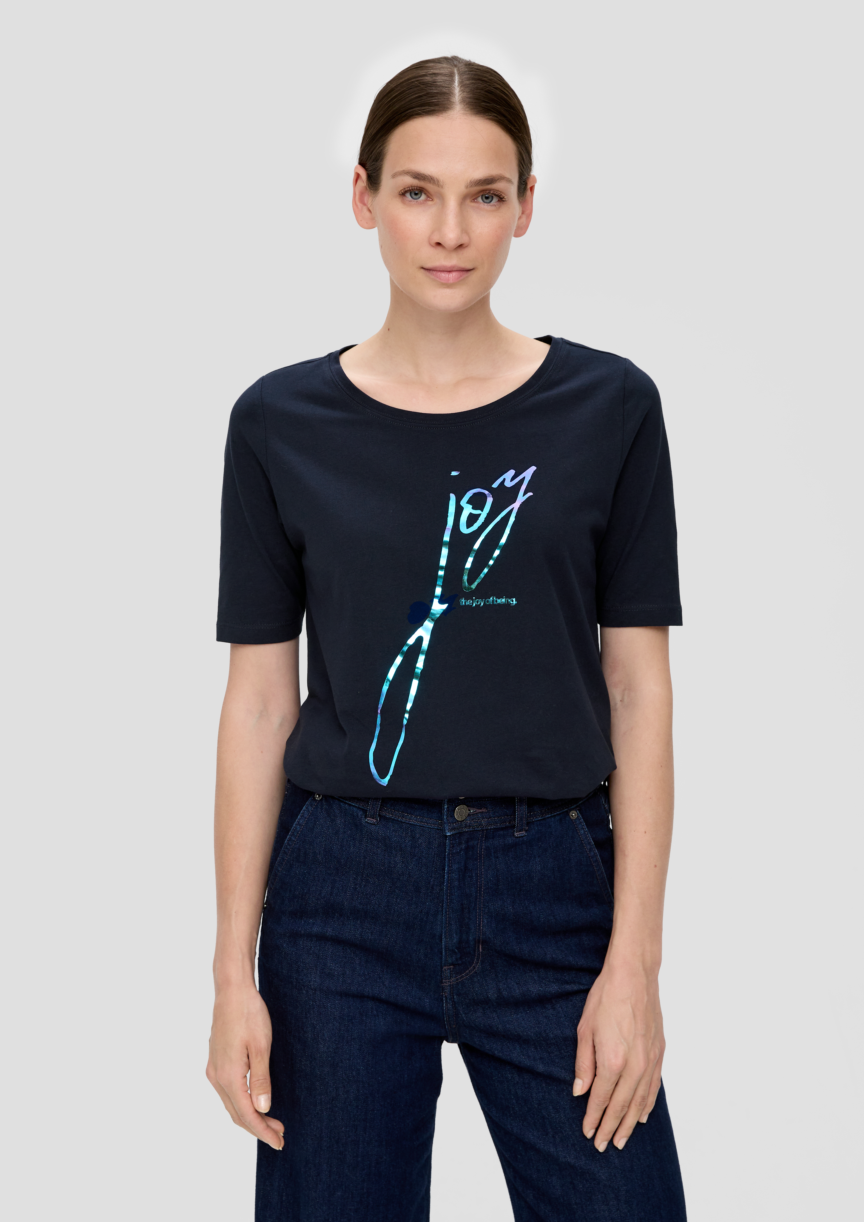 T-shirt with a shiny print - ecru | s.Oliver