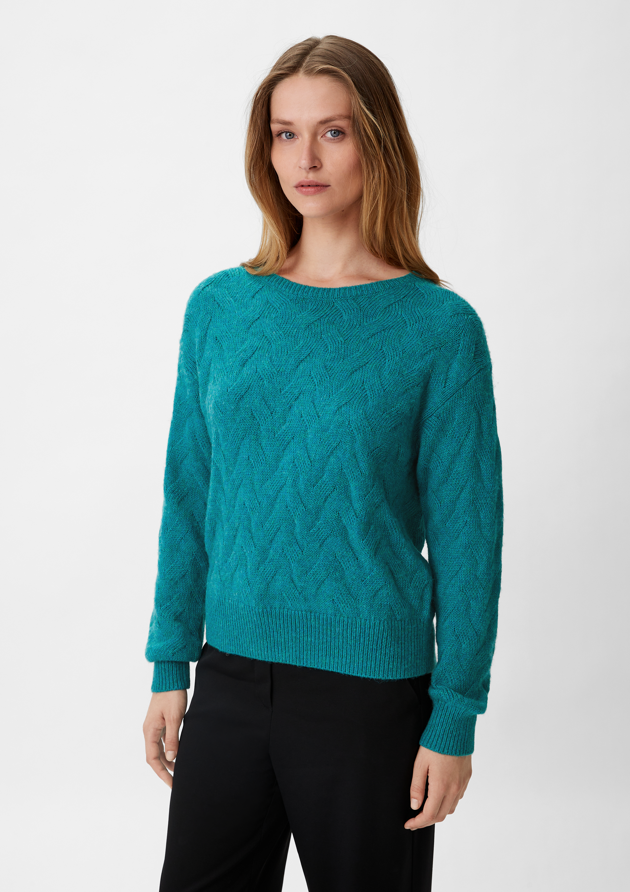 Strickpullover mit Zopfmuster - weiß | Comma