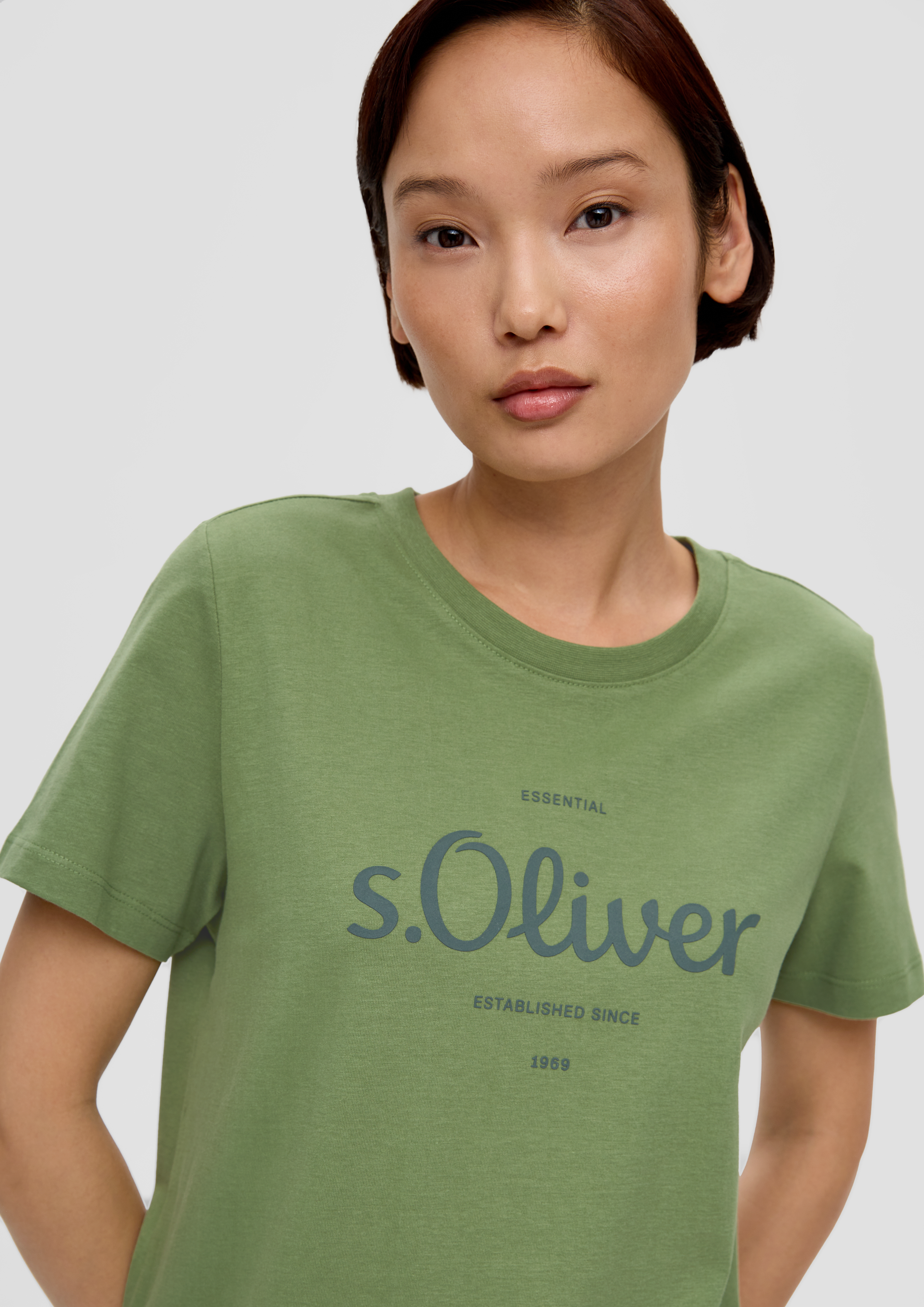 Baumwollshirt mit Logo-Print - grün | s.Oliver