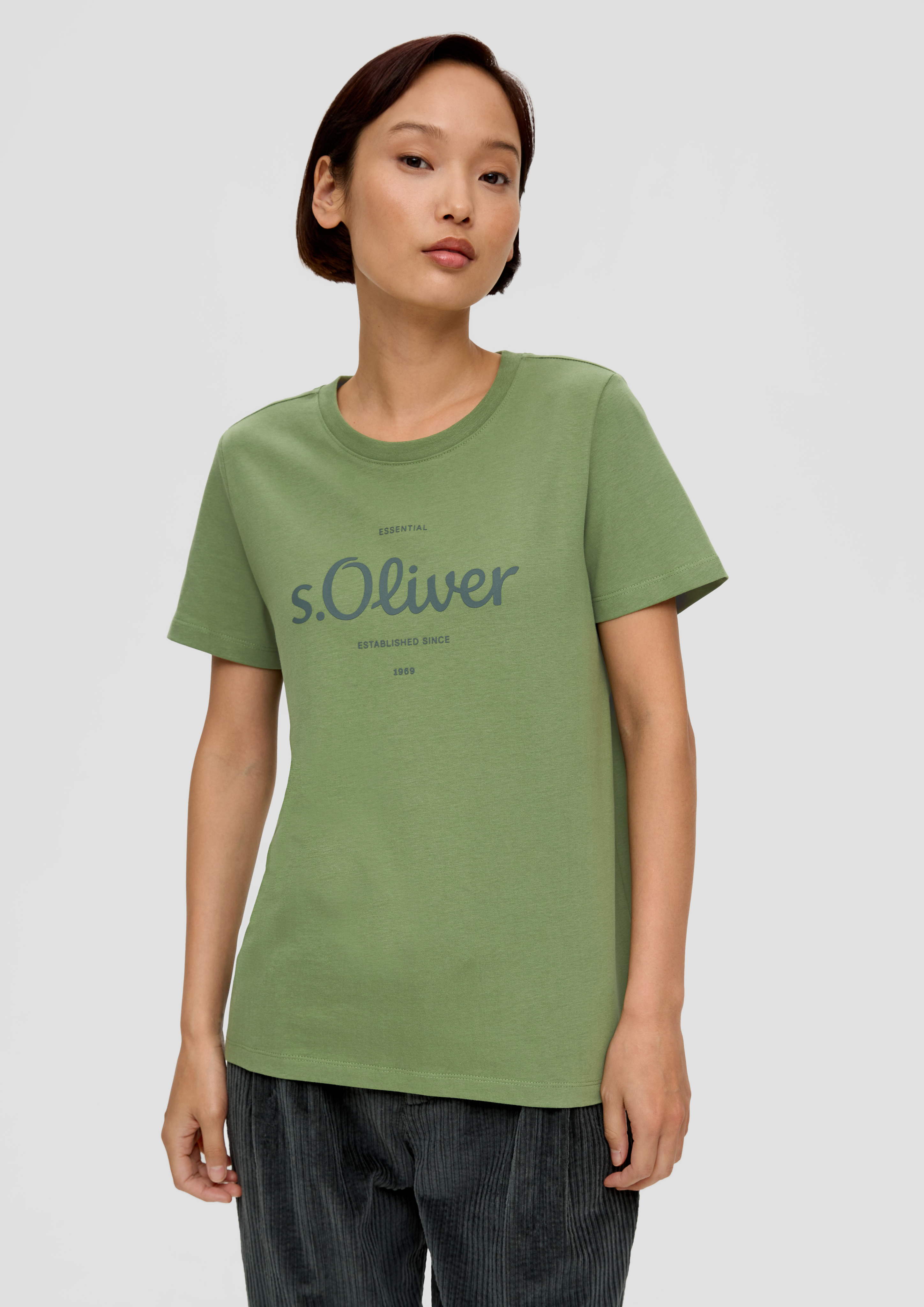 Baumwollshirt mit Logo-Print - grün | s.Oliver
