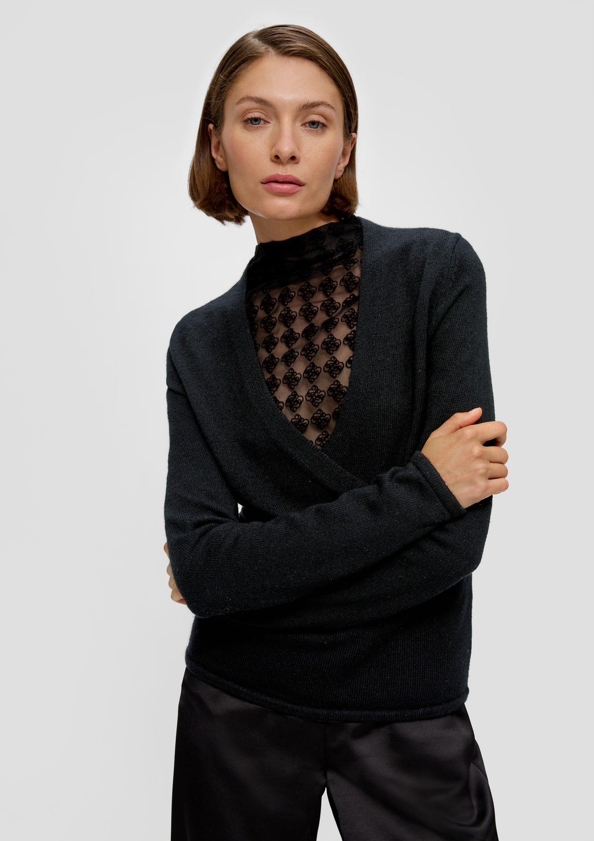 Knitted jumper in a wrap-over design - black | s.Oliver