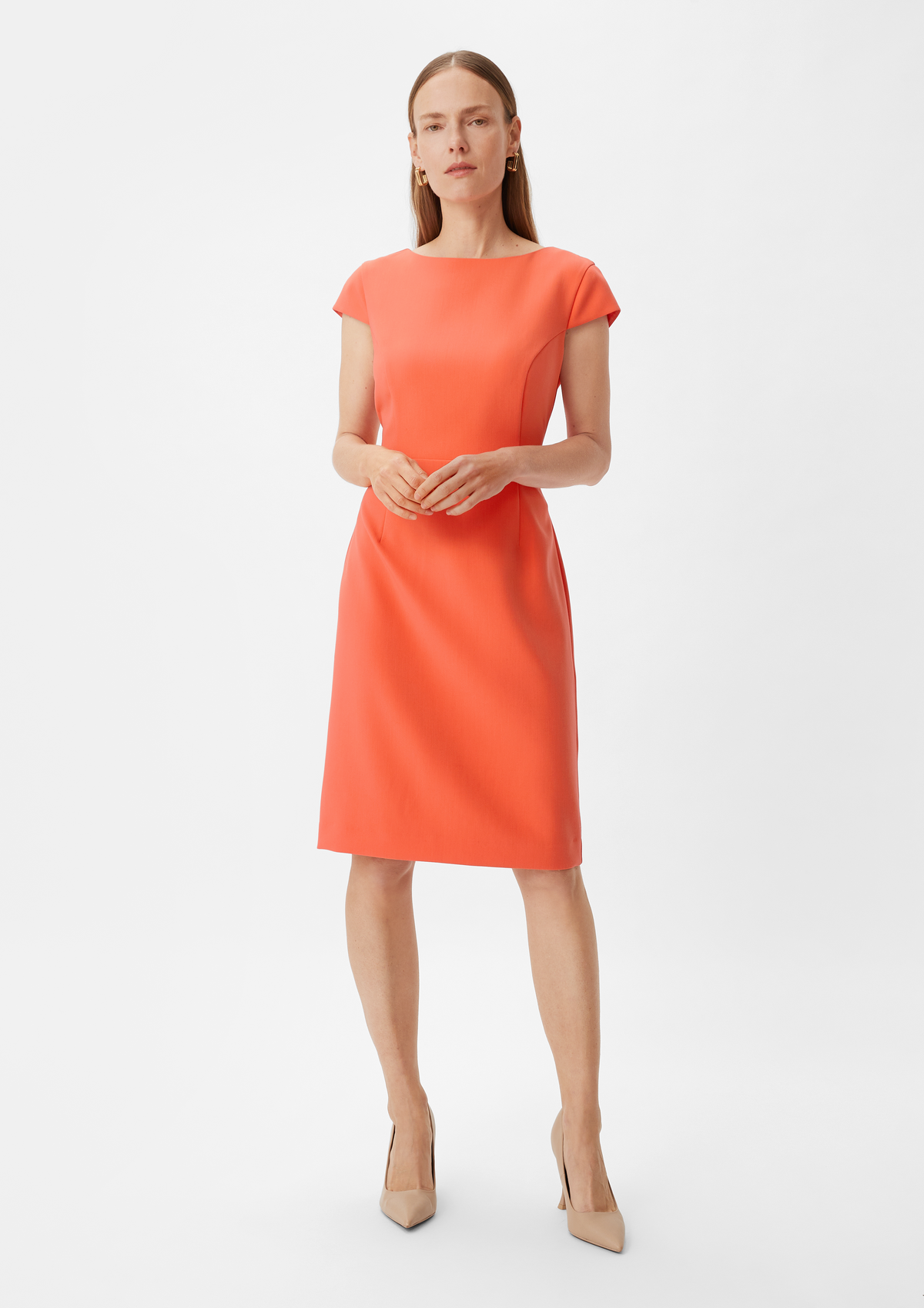 Midi Kleid mit Teilungsnähten - orange | Comma