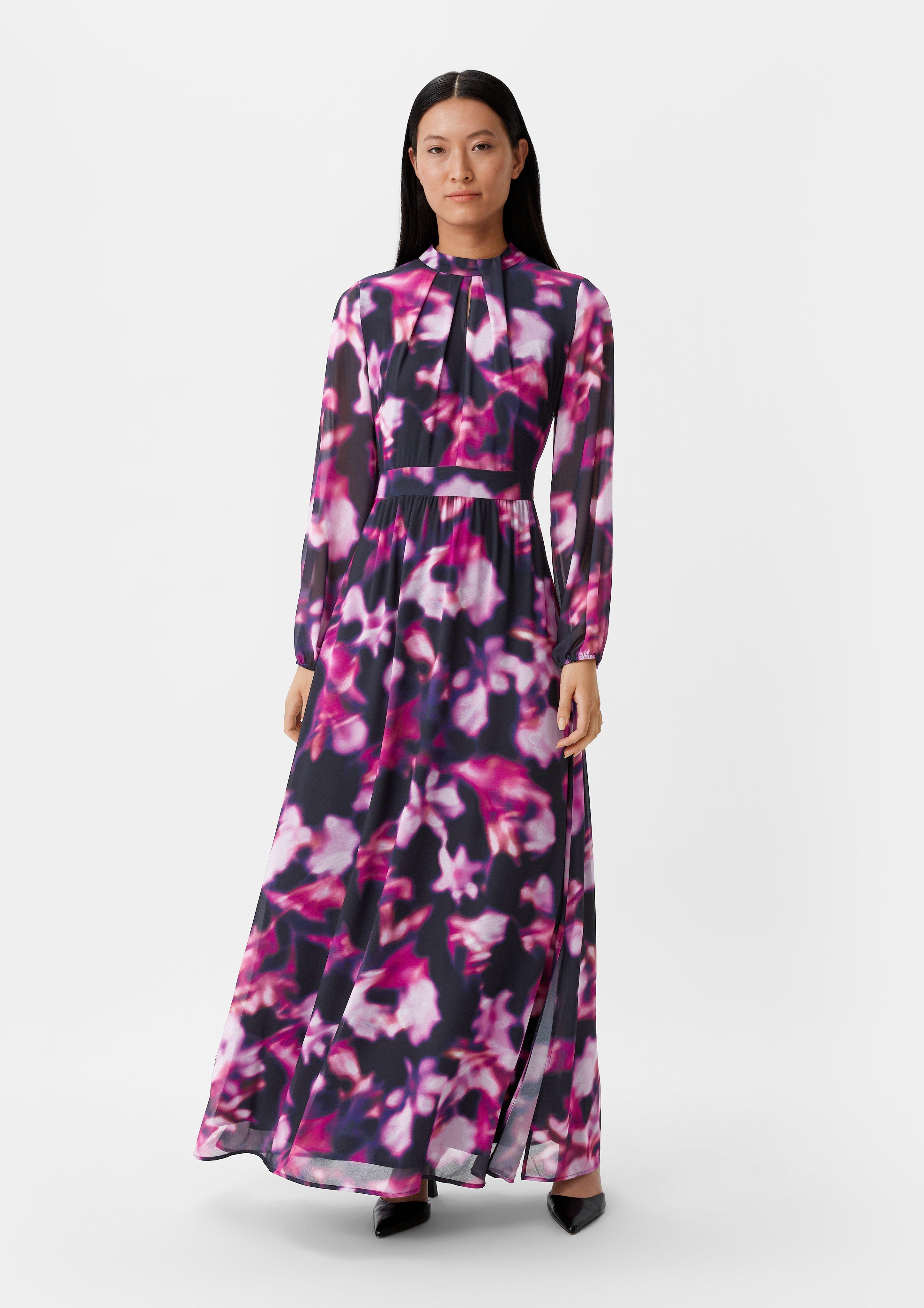 Patterned chiffon dress with a draped effect - fuchsia | Comma