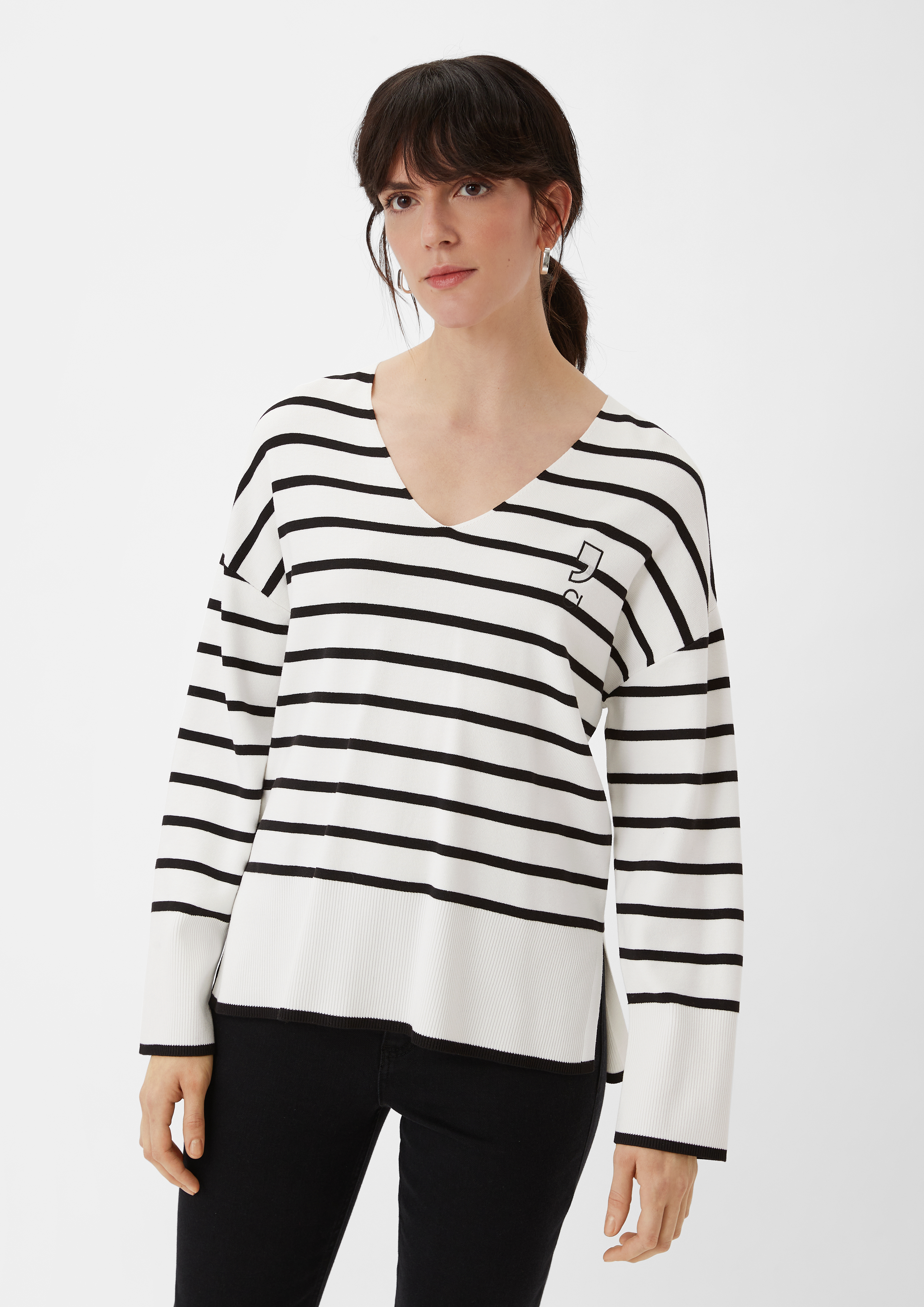 Striped fine knit jumper - black | Comma