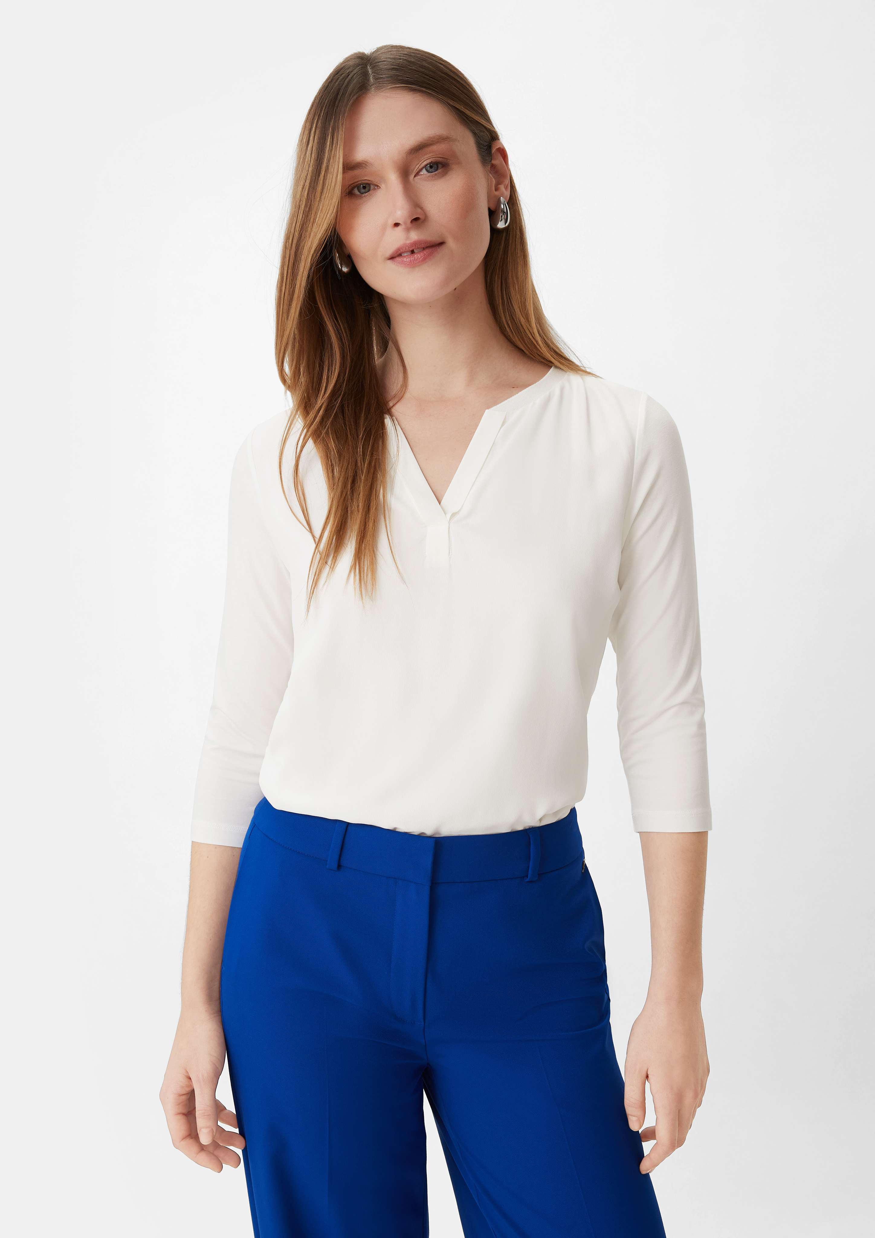 Blouse top with a notch neckline - white | Comma