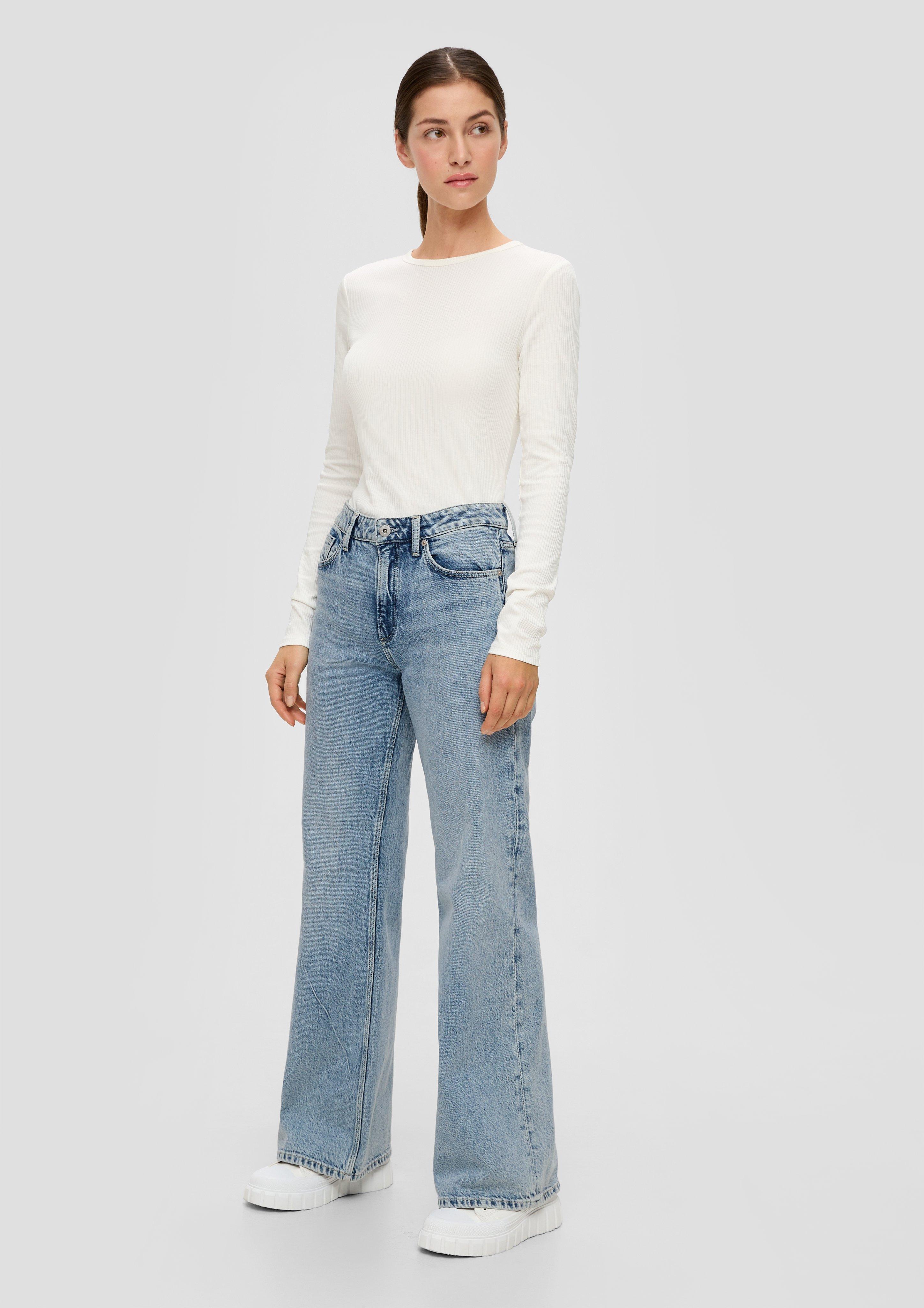 Catie jeans / slim fit / high rise / wide leg / acid wash - blue | s.Oliver