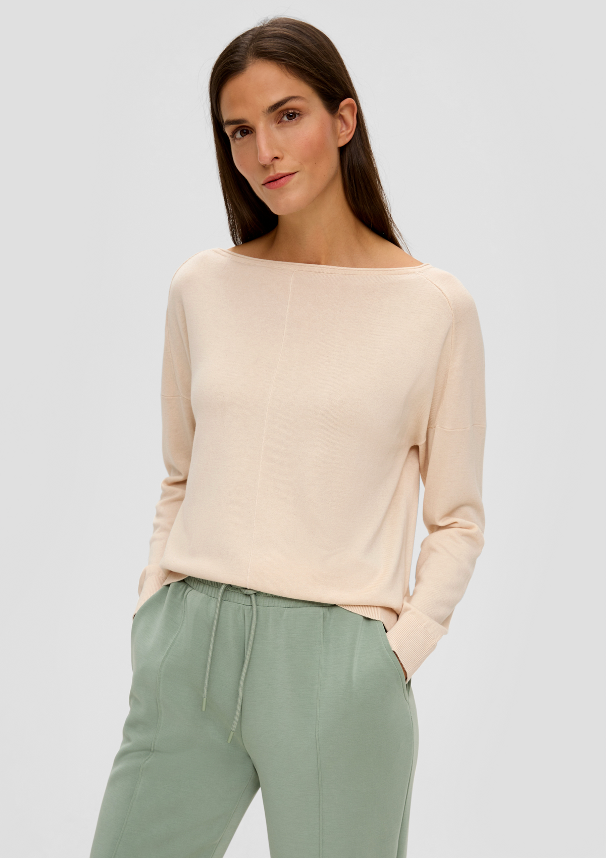 Knit jumper with decorative stitching - beige | s.Oliver