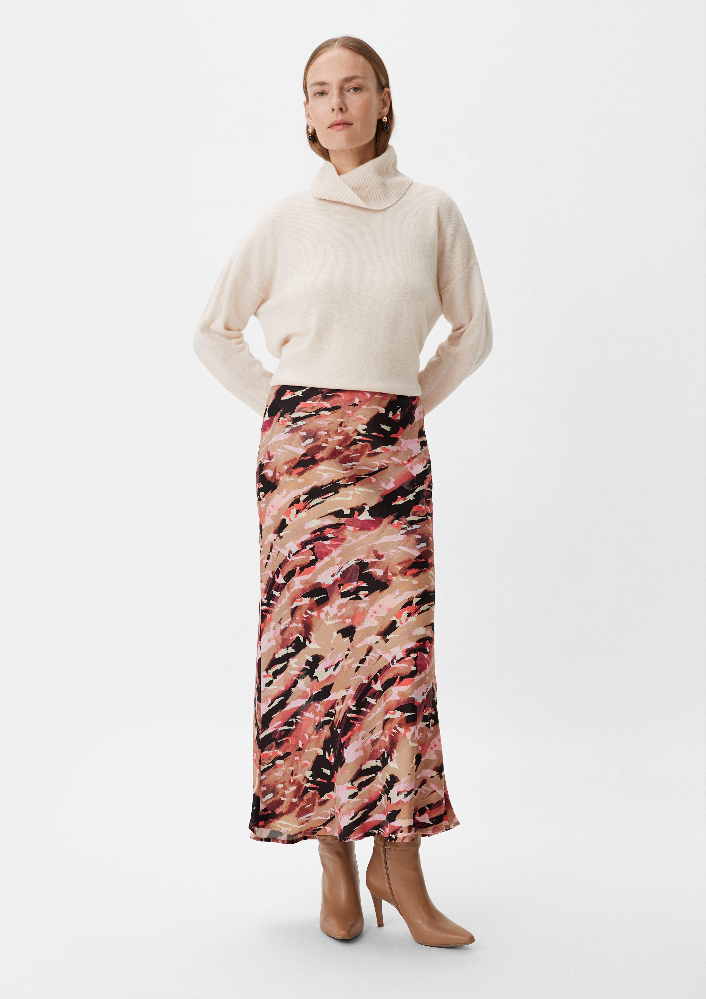 Long satin skirt in blended viscose - light brown | Comma