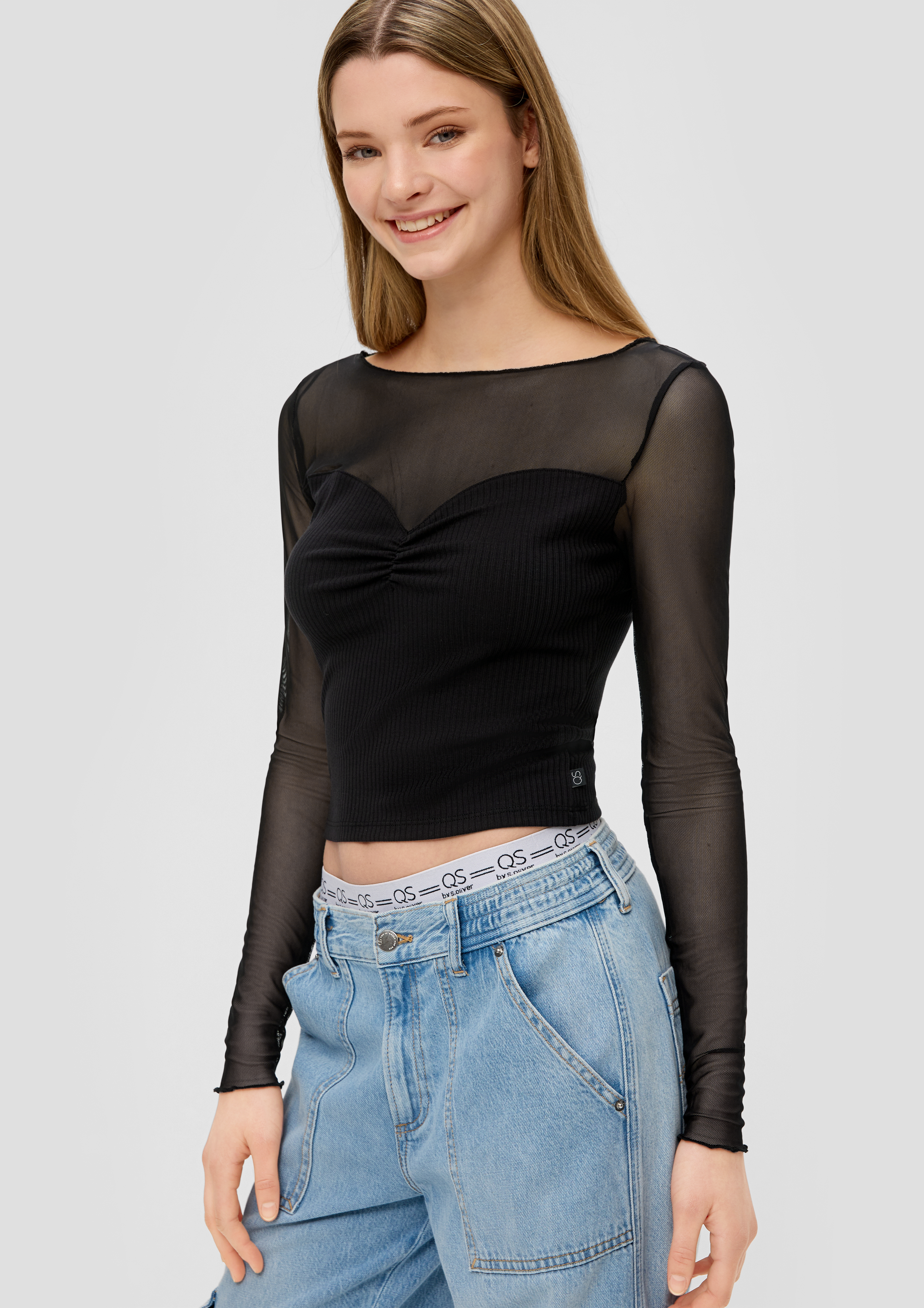 Material mix long sleeve top - cream | s.Oliver