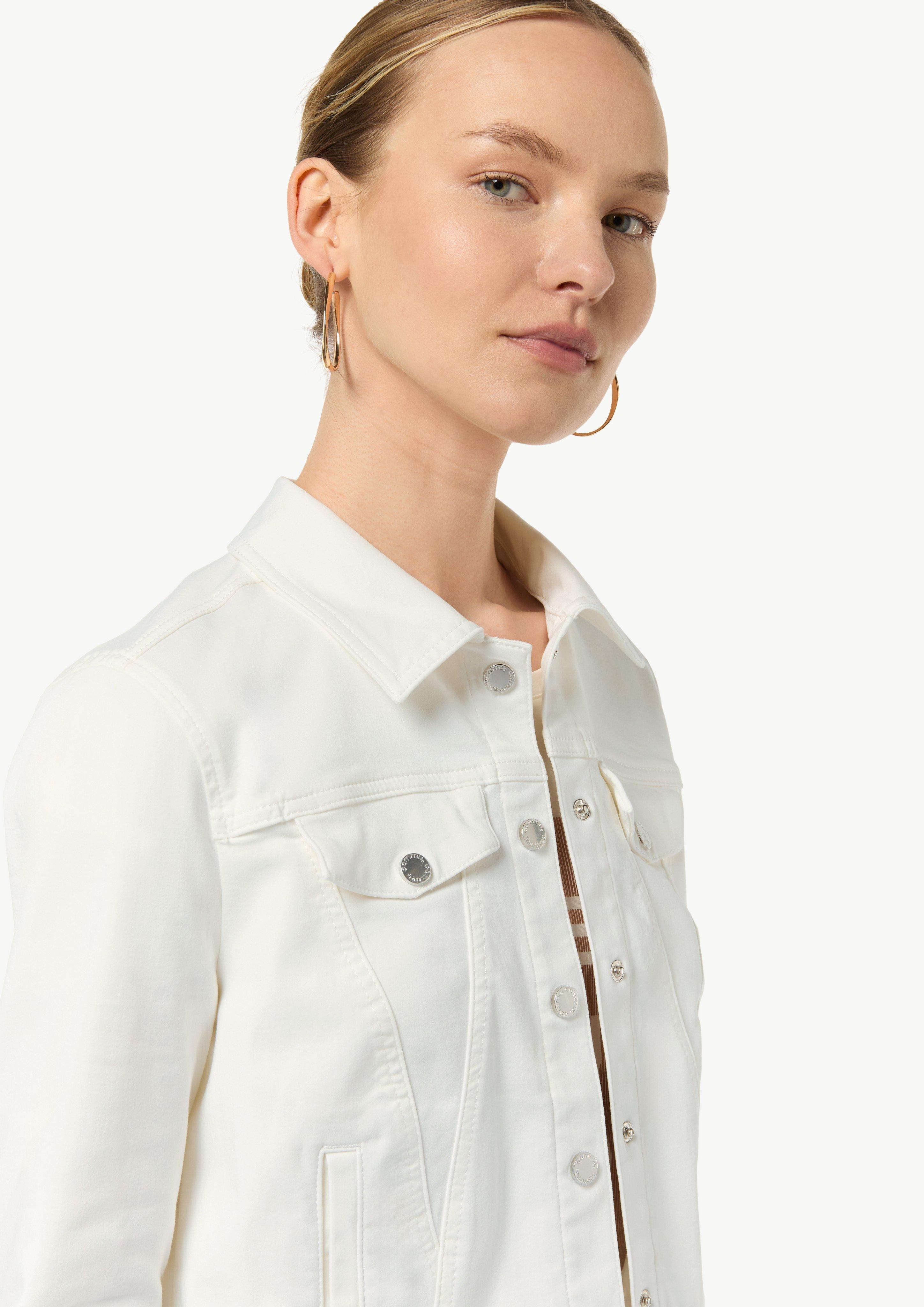 Cropped cotton blend denim jacket - white | Comma