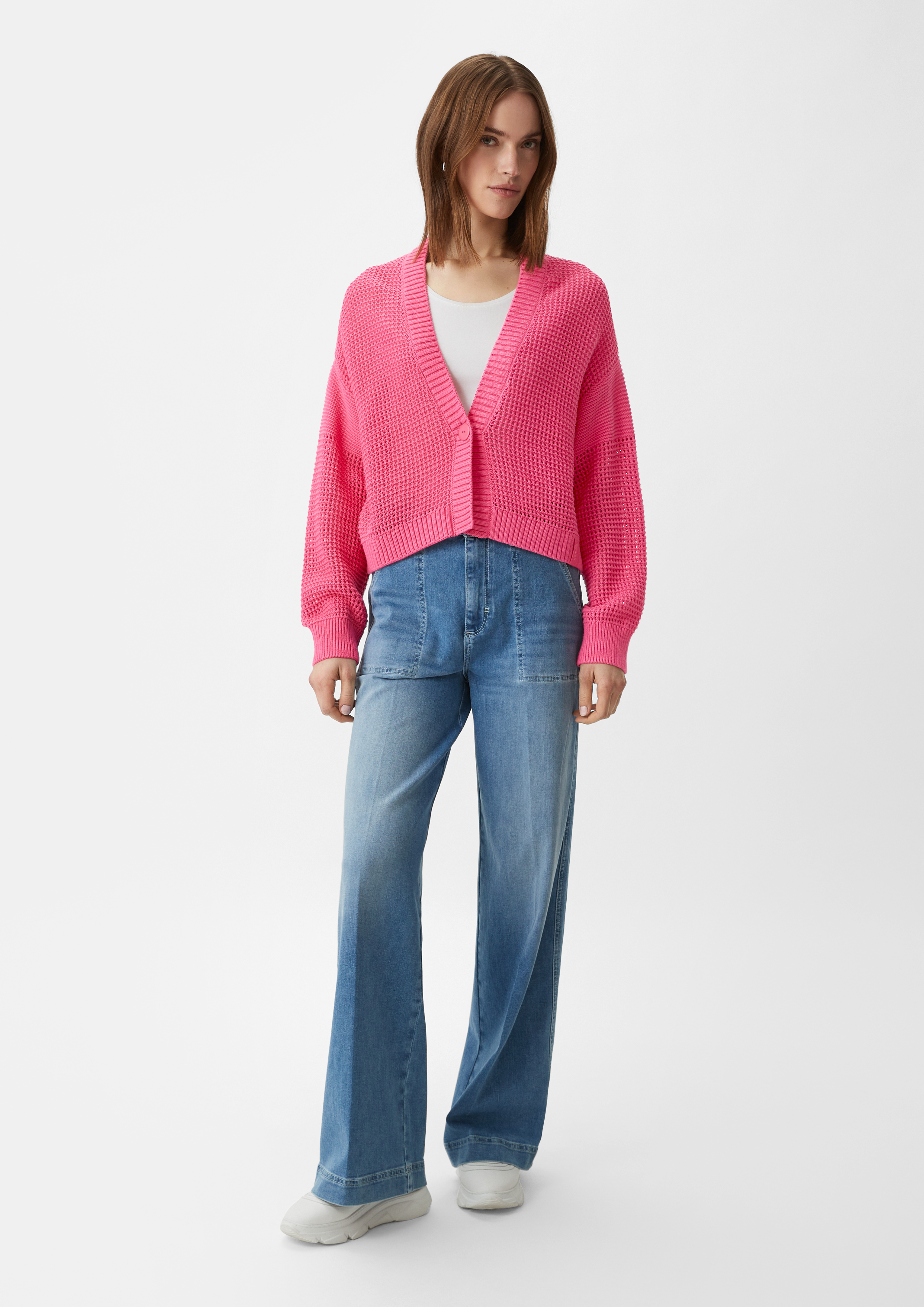 Cardigan with an openwork pattern - pink | Comma