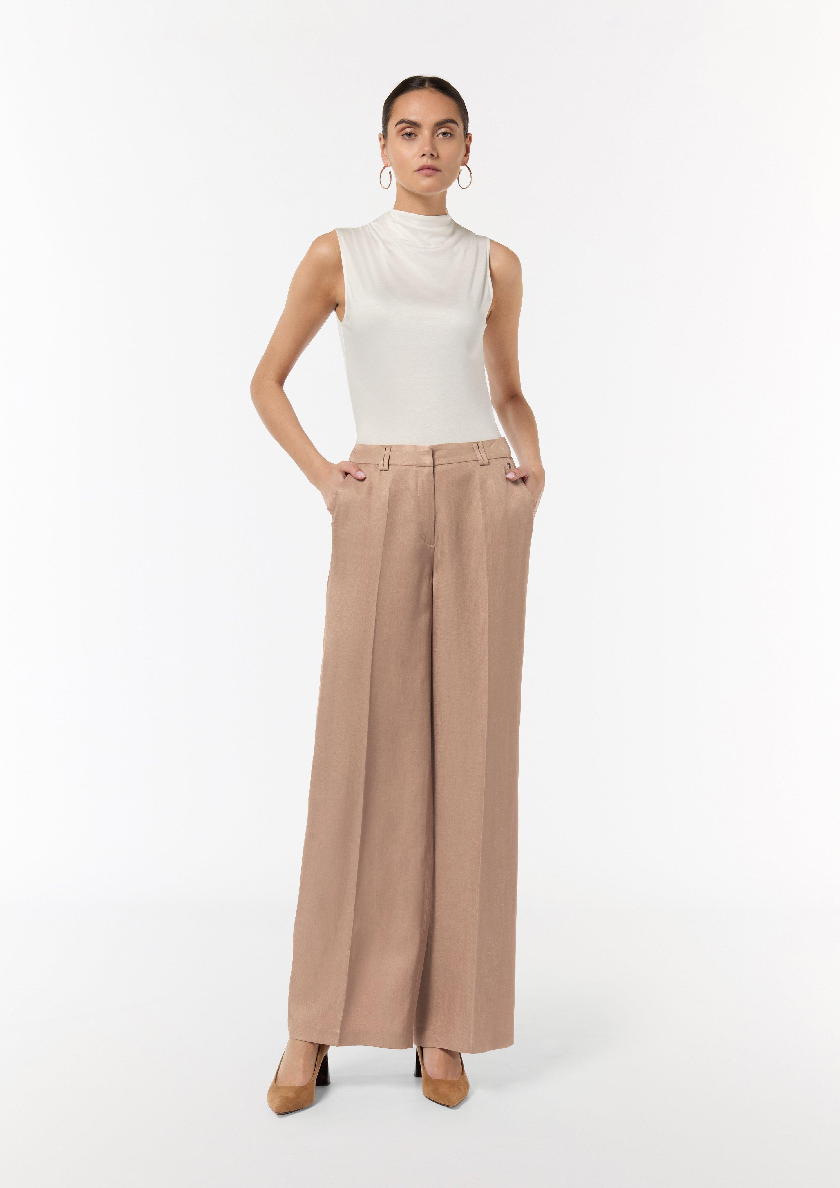 Wide-Leg-Hose aus Leinenmix - hellbraun | Comma