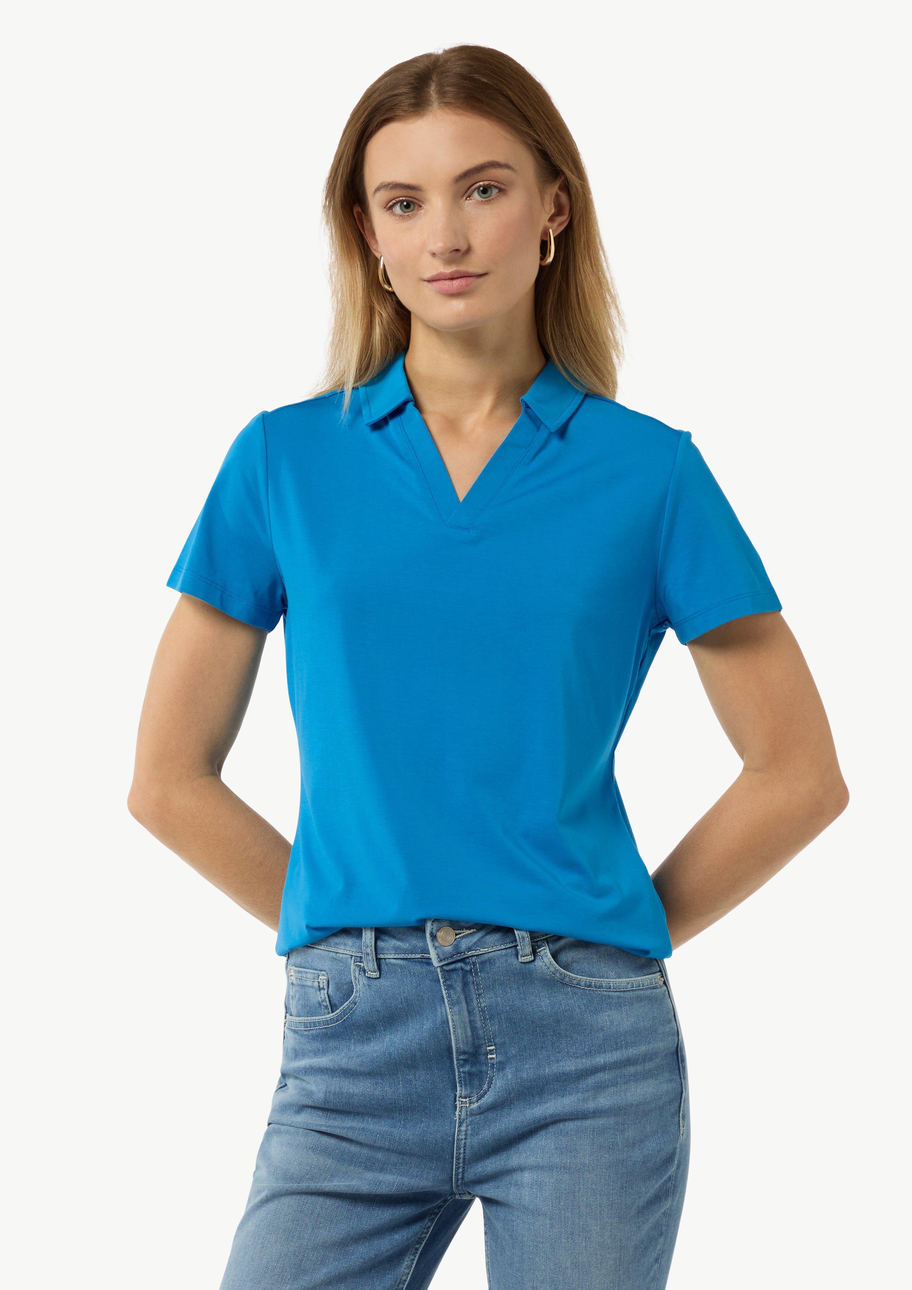 Jersey top with a polo collar - turquoise blue | Comma