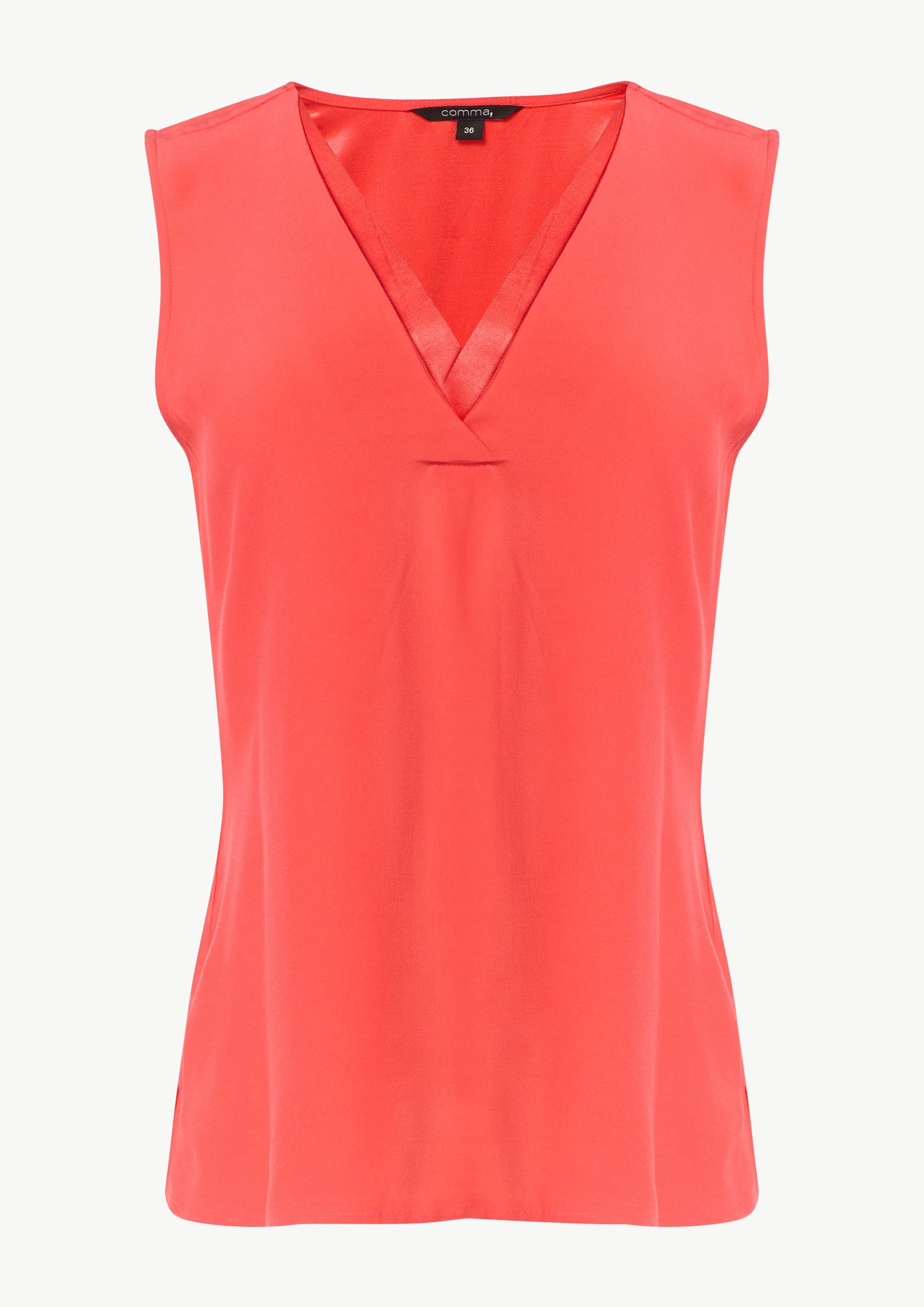 Crêpe V-neck top - coral red | Comma