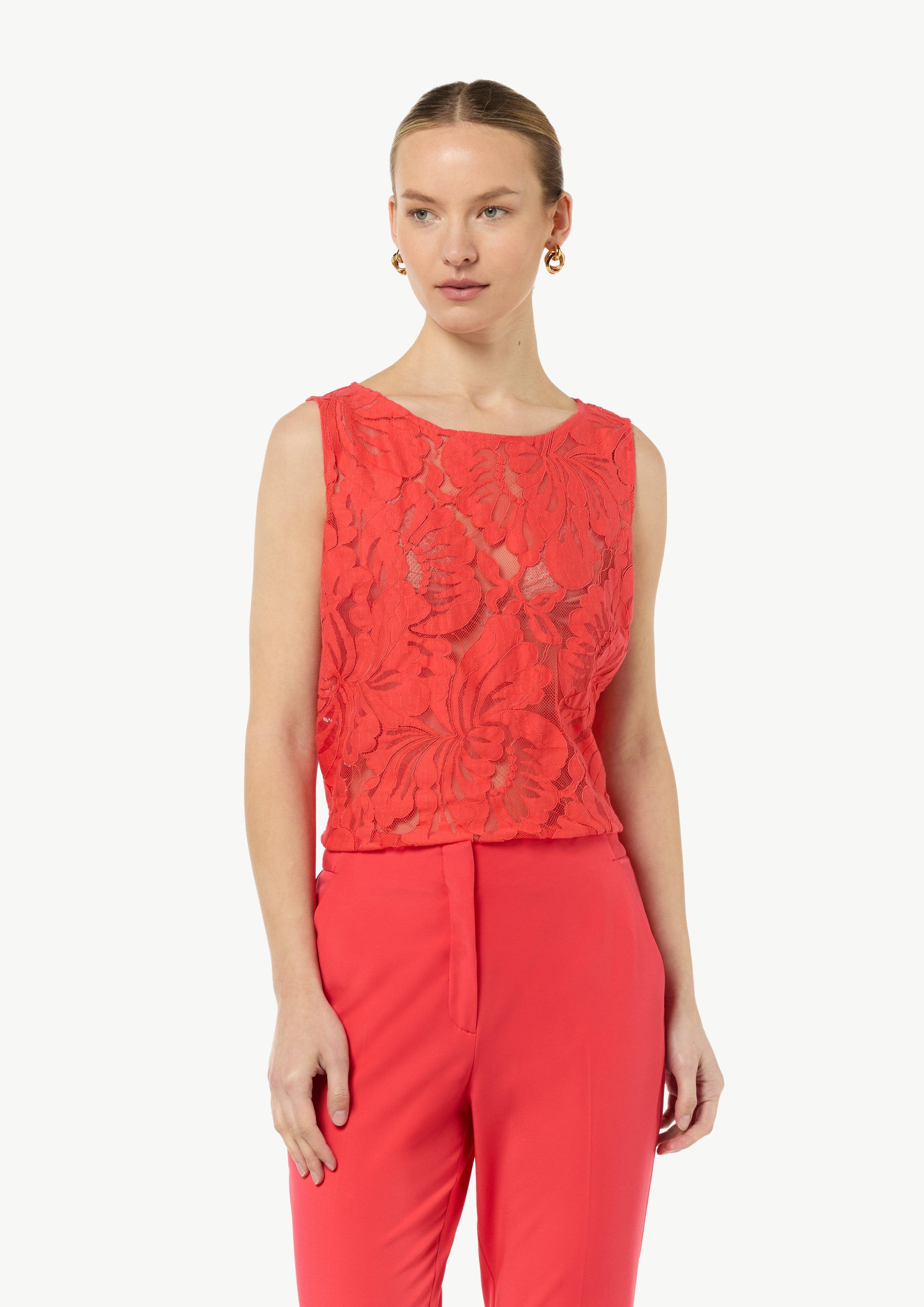Cotton blend lace top - coral | Comma