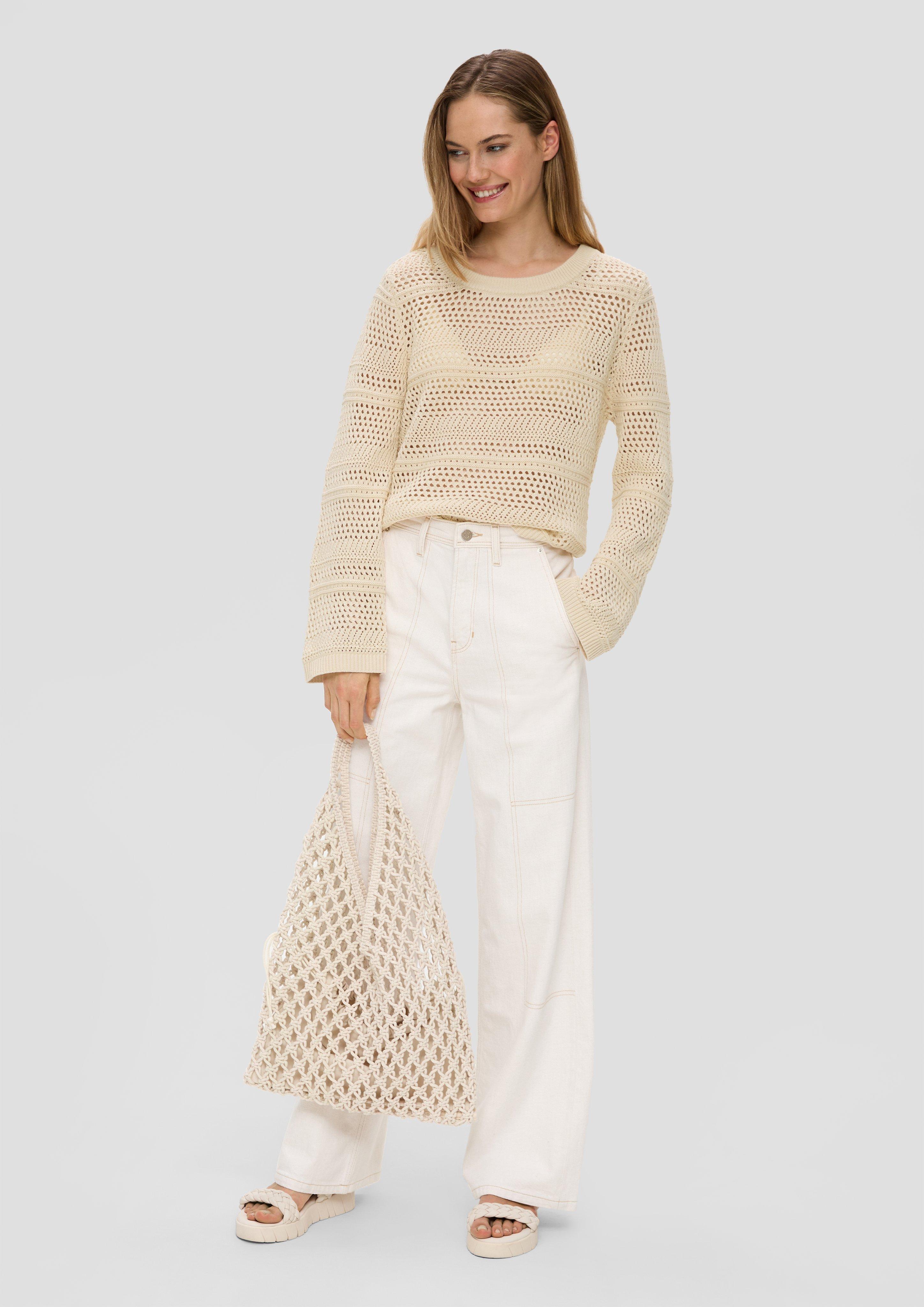 Jumper in a relaxed fit with an openwork pattern - beige | s.Oliver
