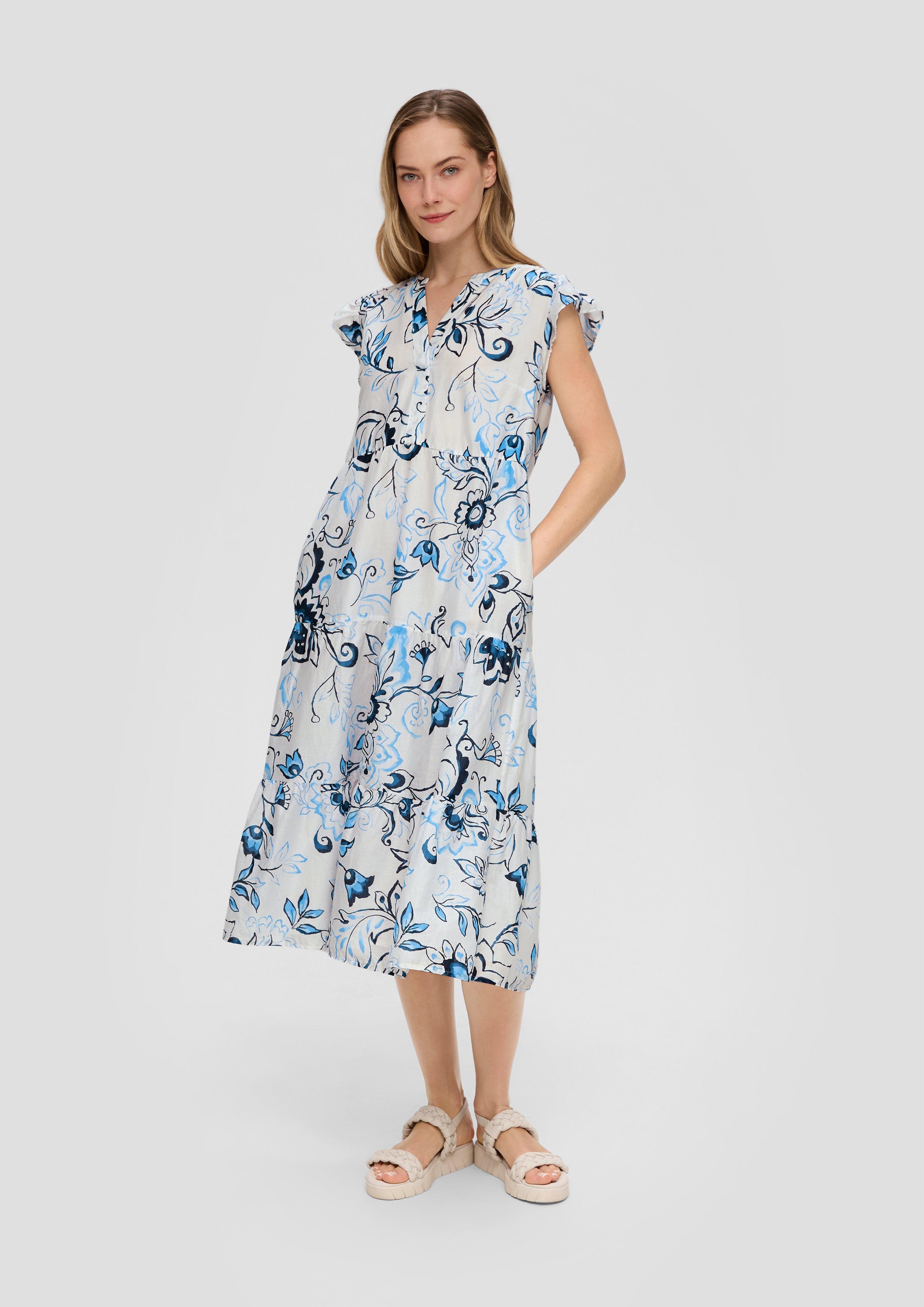 Patterned midi dress with gathers and slit pockets - ecru | s.Oliver