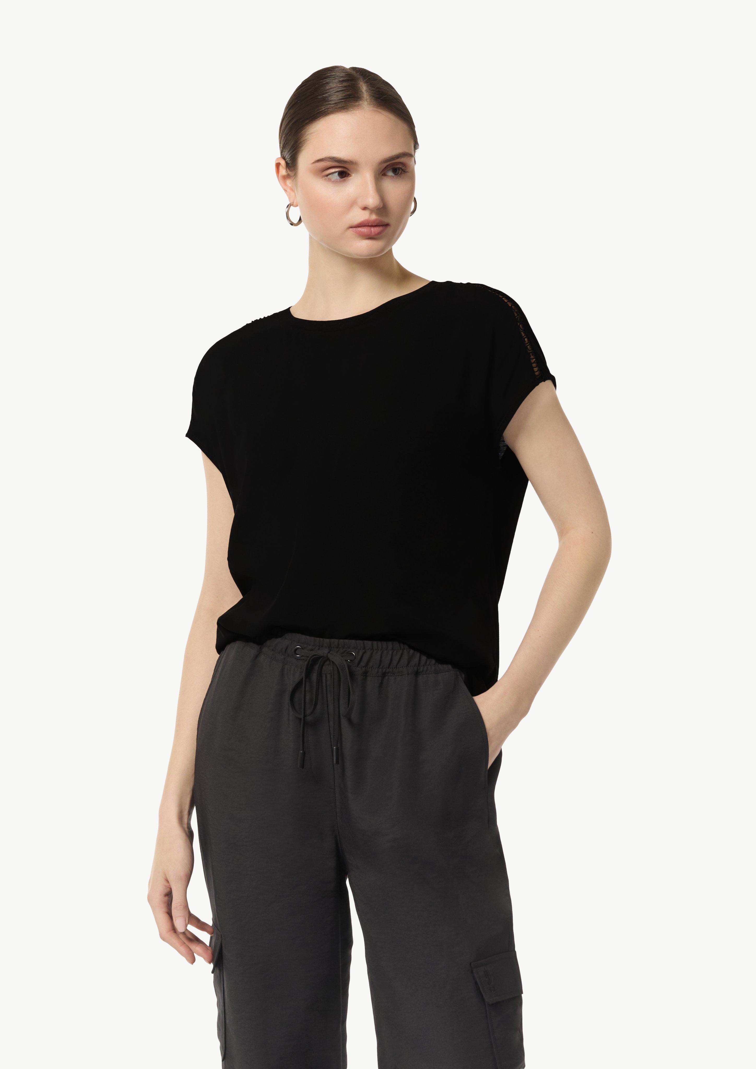 Viscose top with logo tape detail - black | Comma