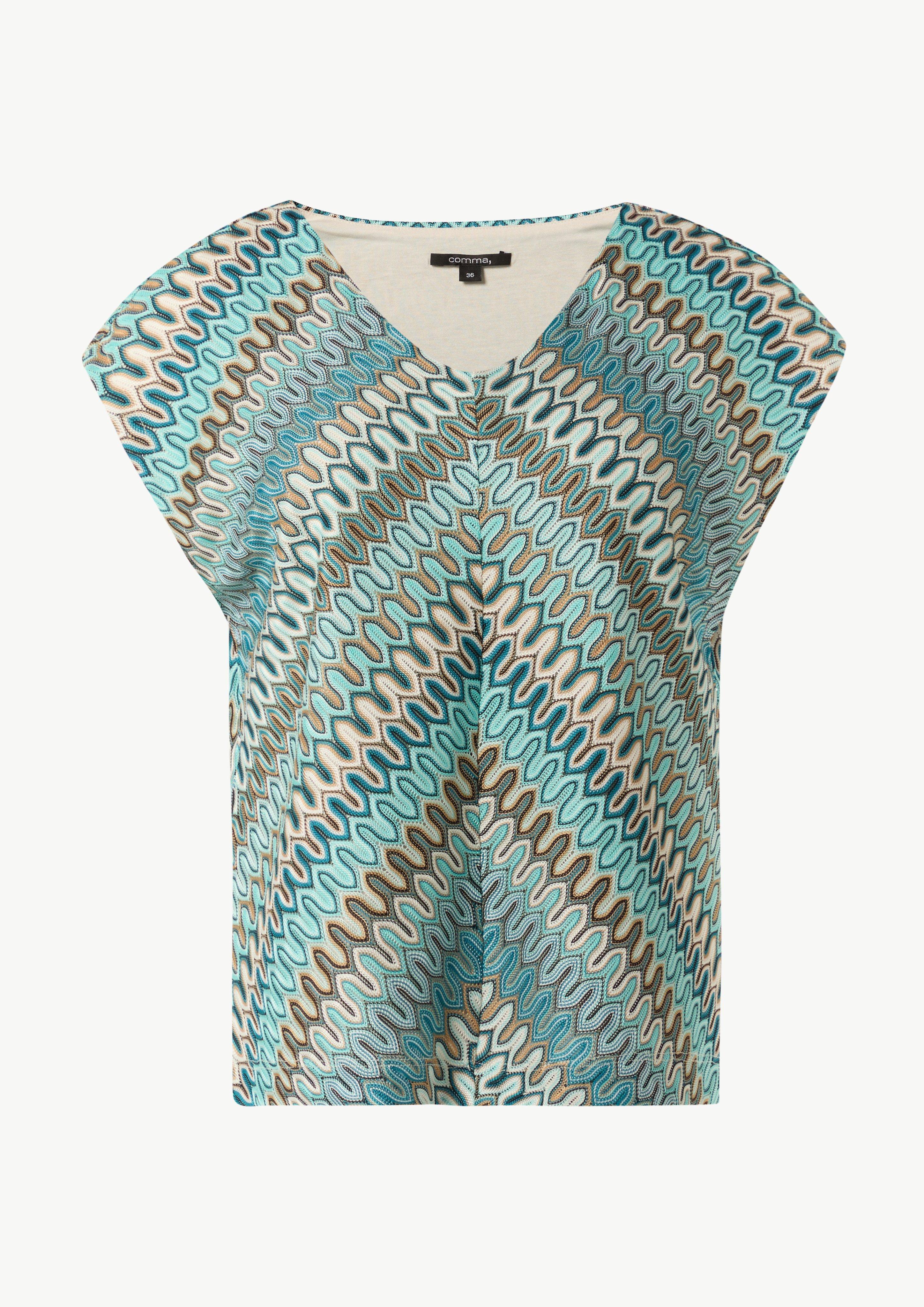 Patterned jersey knit top with a V-neckline - pastel Patterned jersey knit top with a V-neckline - pastel