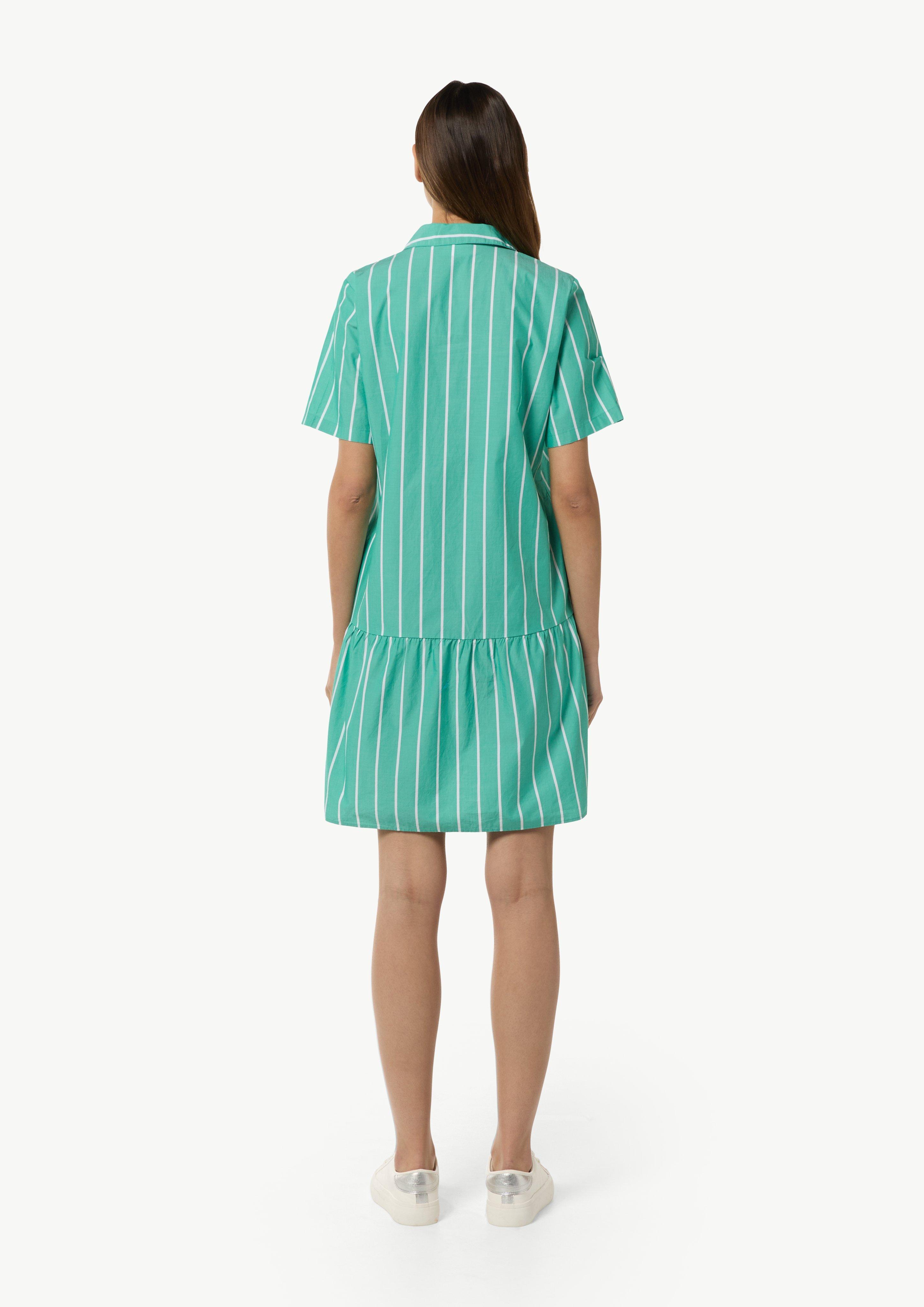 Cotton dress with a flounce hem and shirt collar - green | Comma