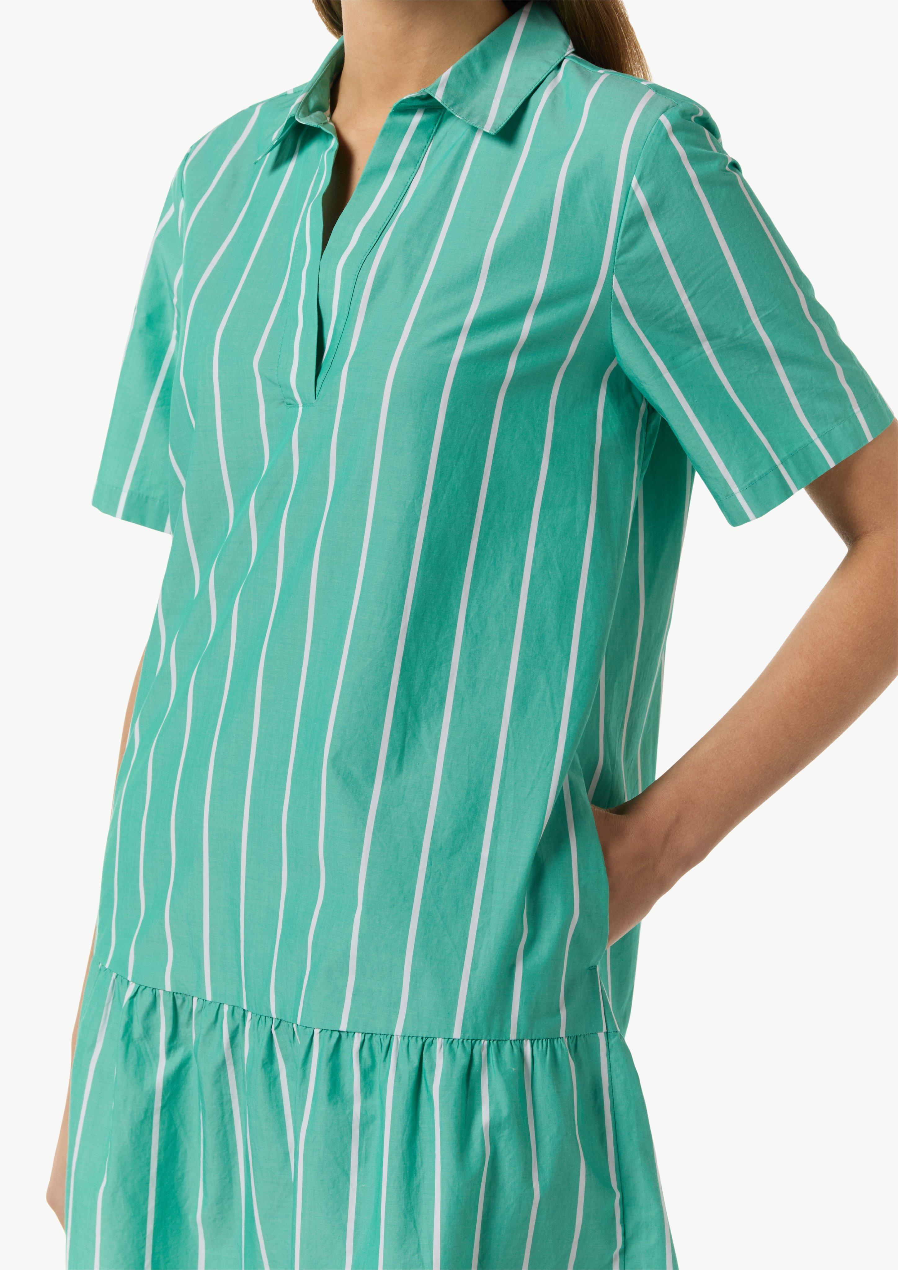 Cotton dress with a flounce hem and shirt collar - green | Comma