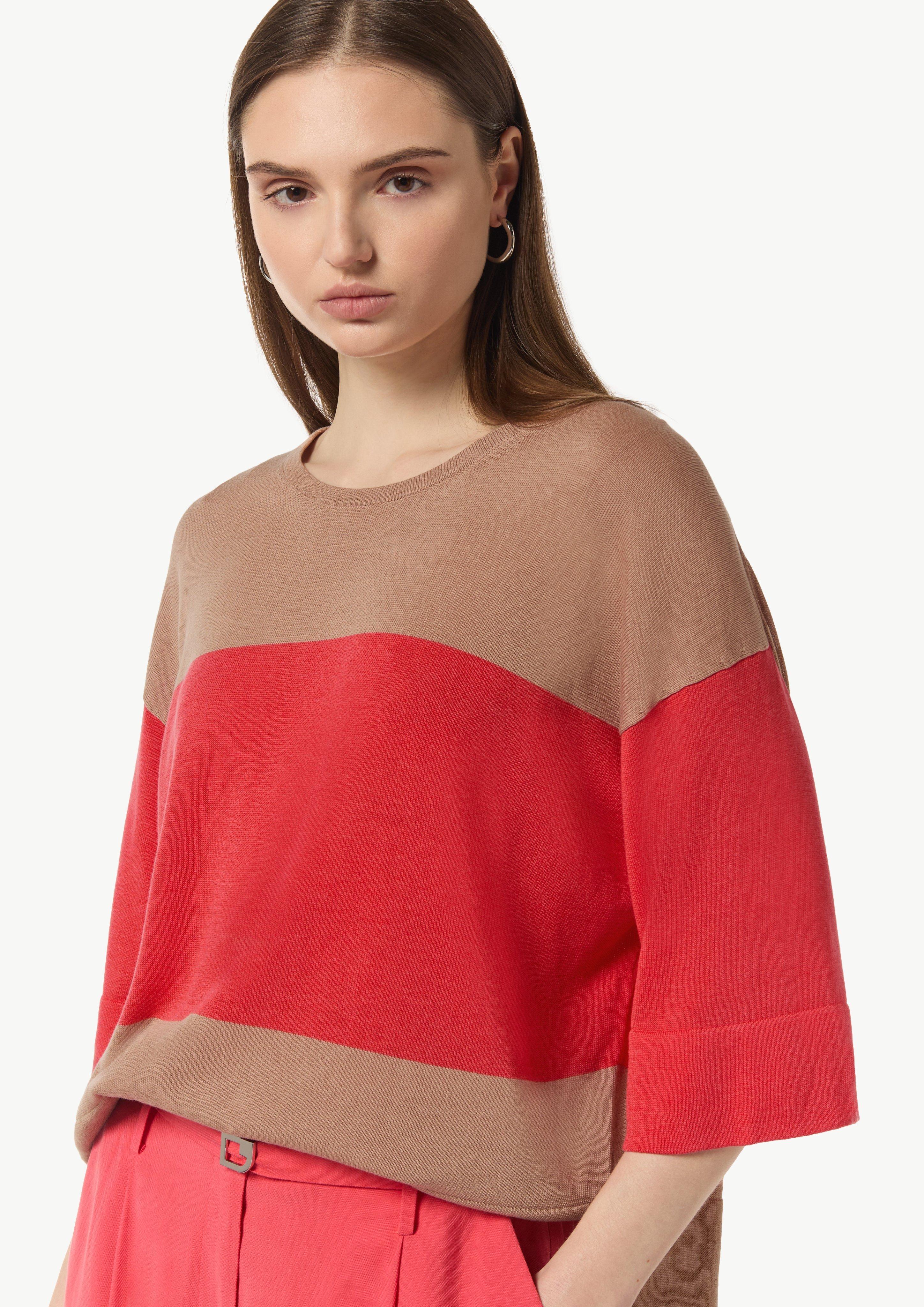 Knitted jumper made of a lyocell blend with contrasting details - Red | SCAYLE