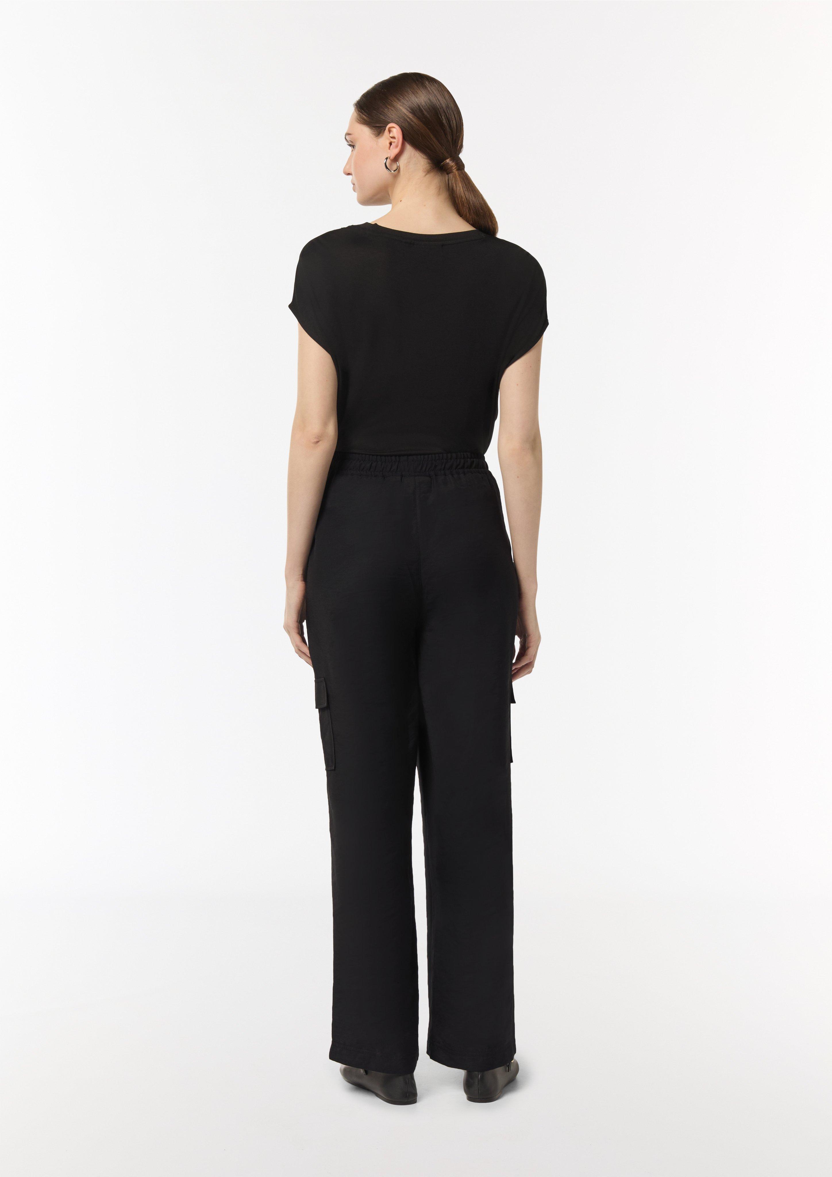 Wide-leg trousers with cargo pockets - black | Comma