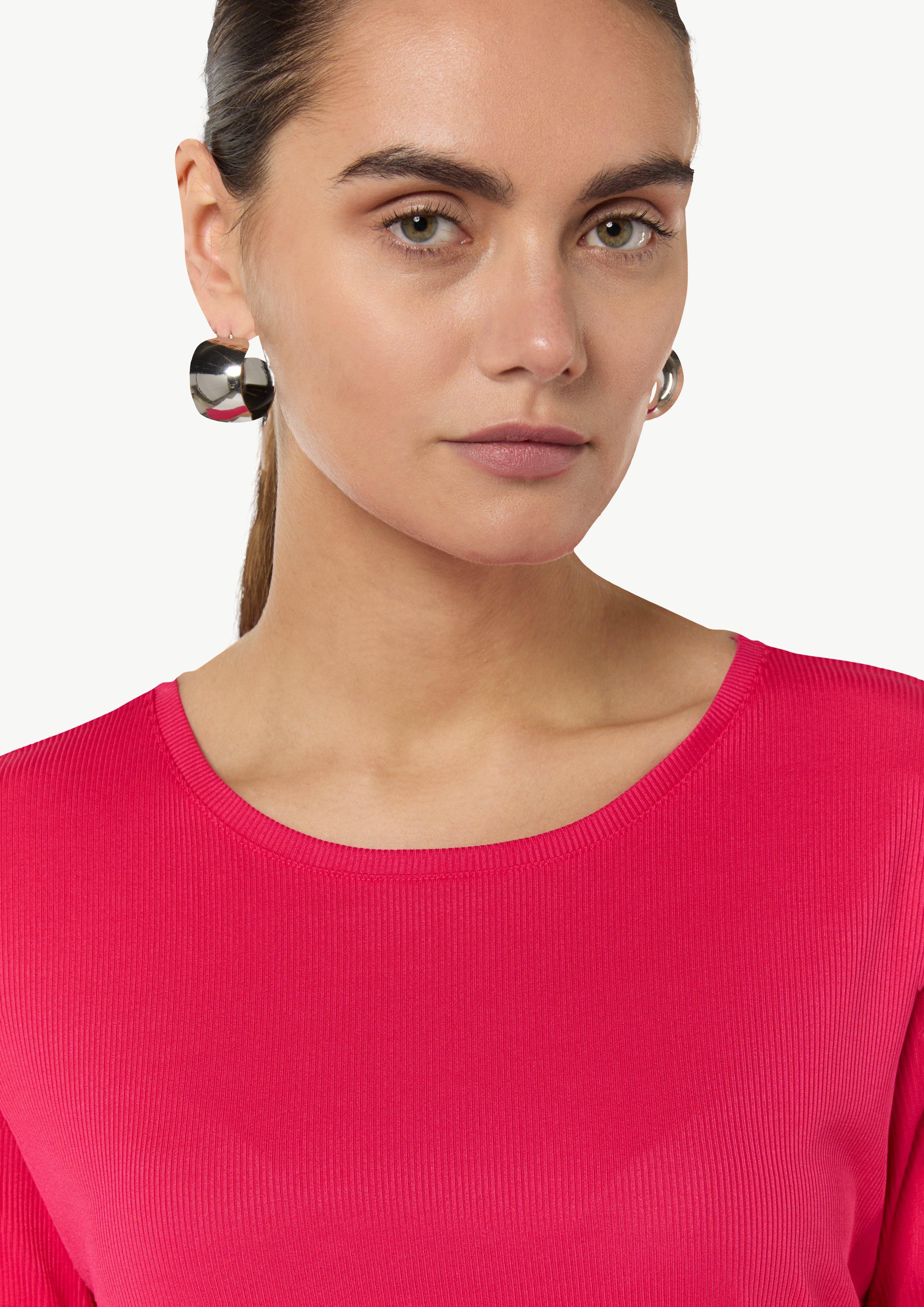 Geripptes T-Shirt mit Rundhalsausschnitt - pink | Comma