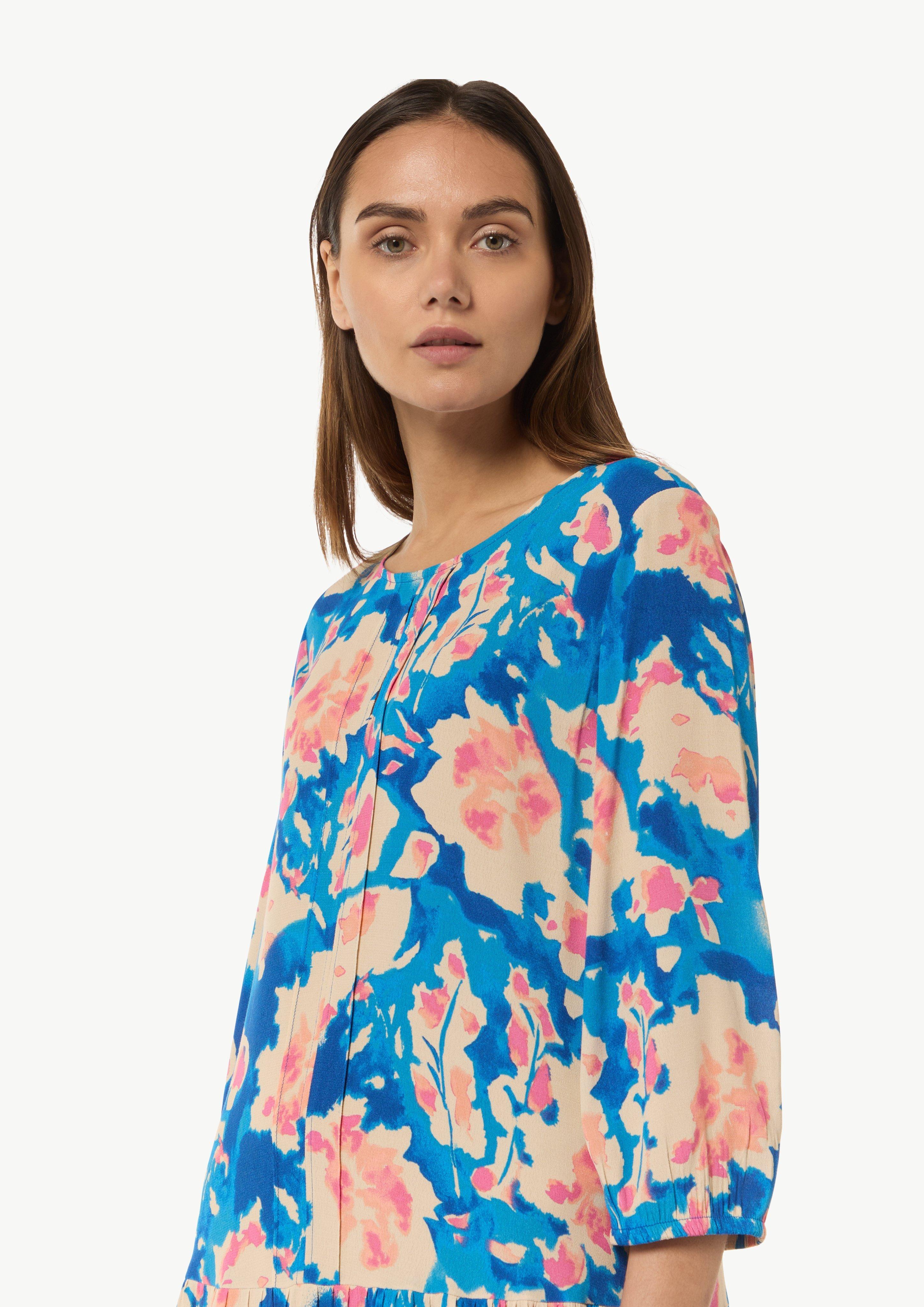 Patterned dress with gather - blue | Comma
