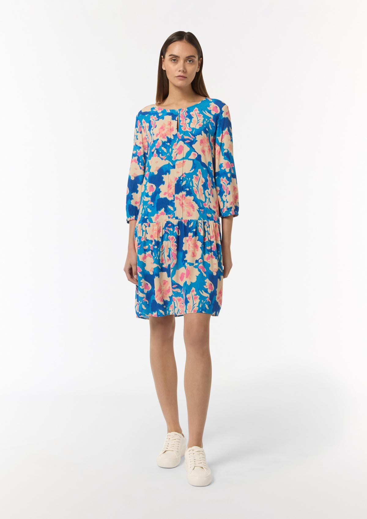 Patterned dress with gather - blue | Comma