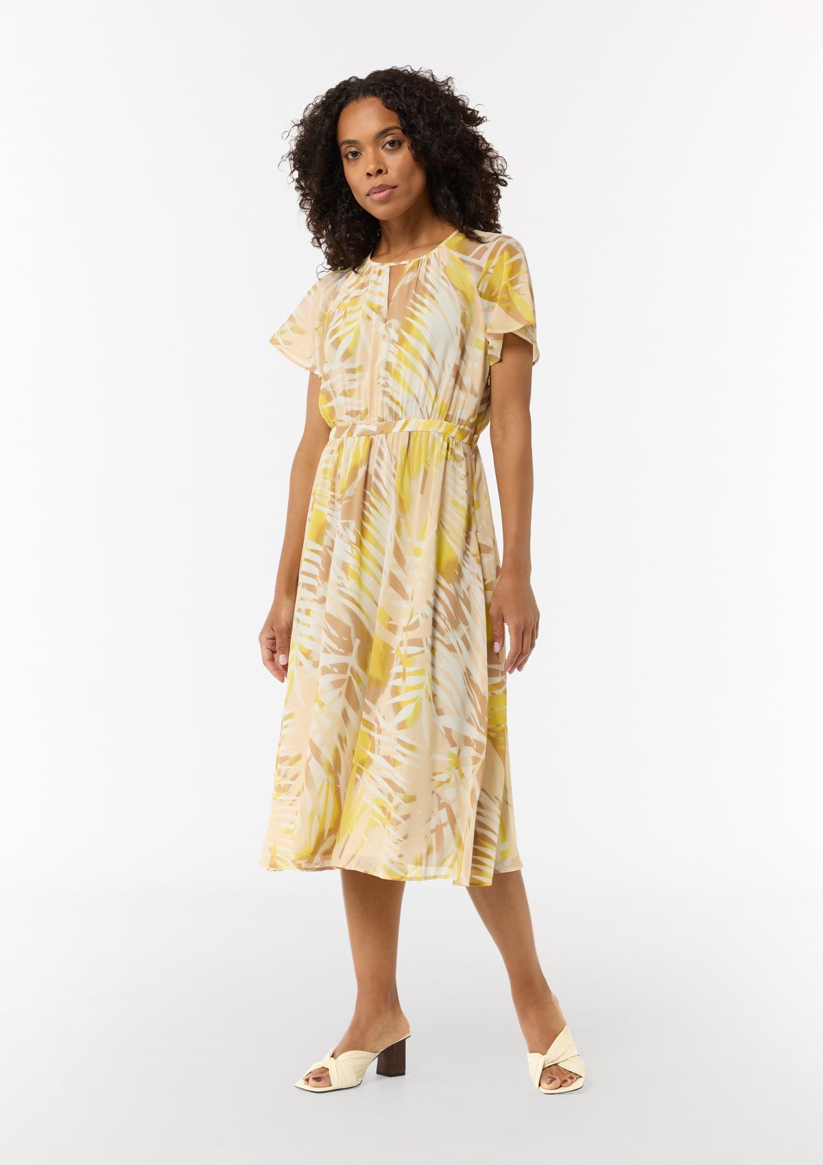 Chiffon dress with a bateau neckline and gathers - yellow | Comma