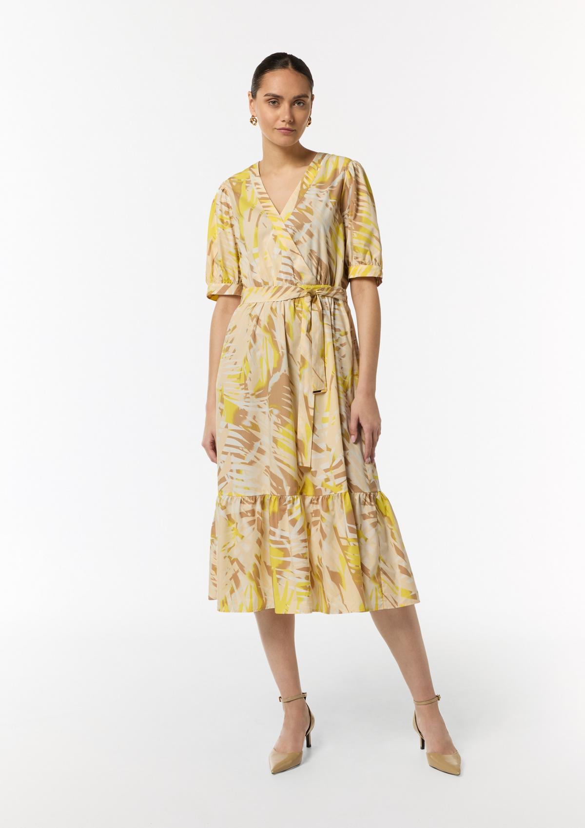 Cotton dress with puff sleeves - yellow | Comma
