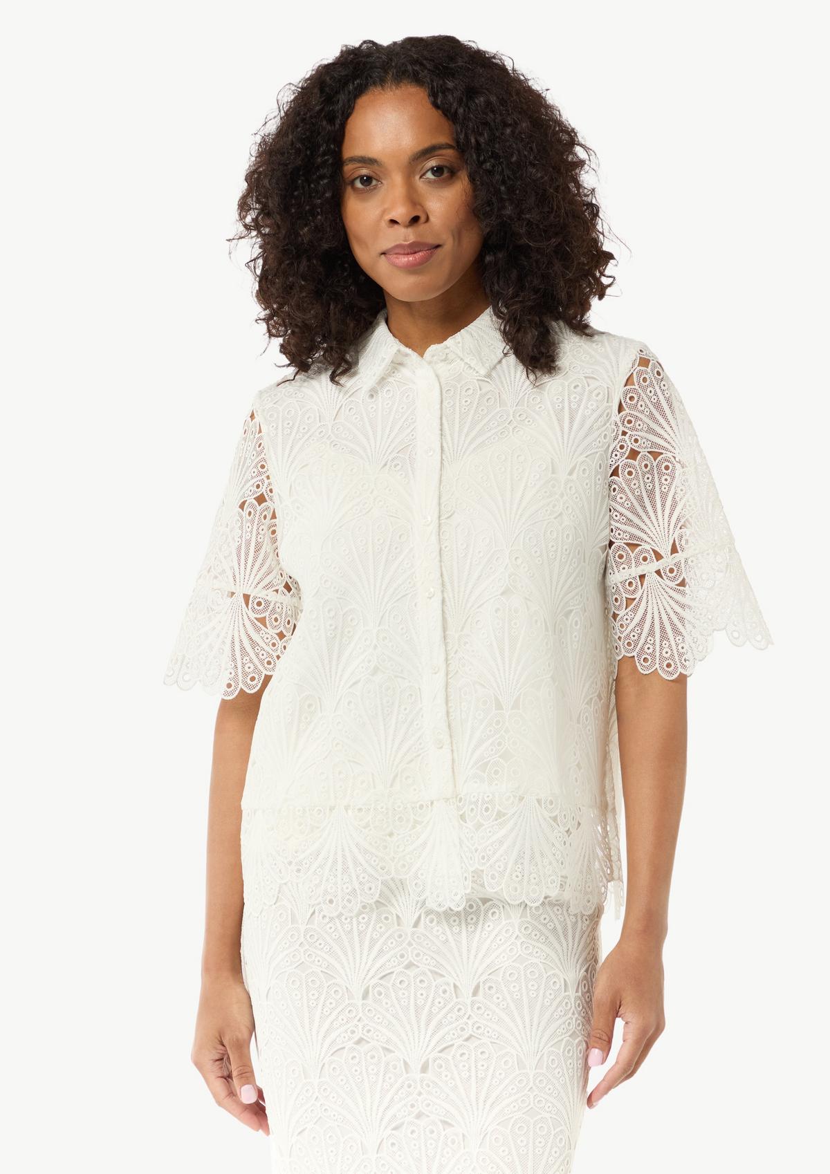 Boxy lace blouse with viscose lining - white | Comma