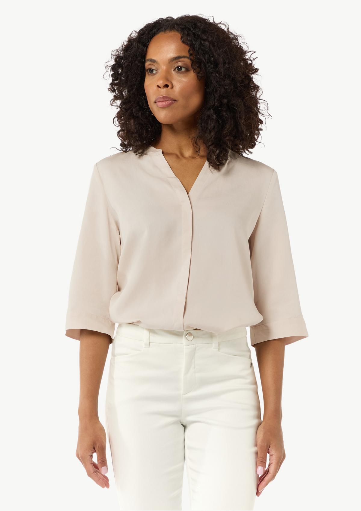 Twill blouse in a relaxed fit with a notch neckline - light beige | Comma