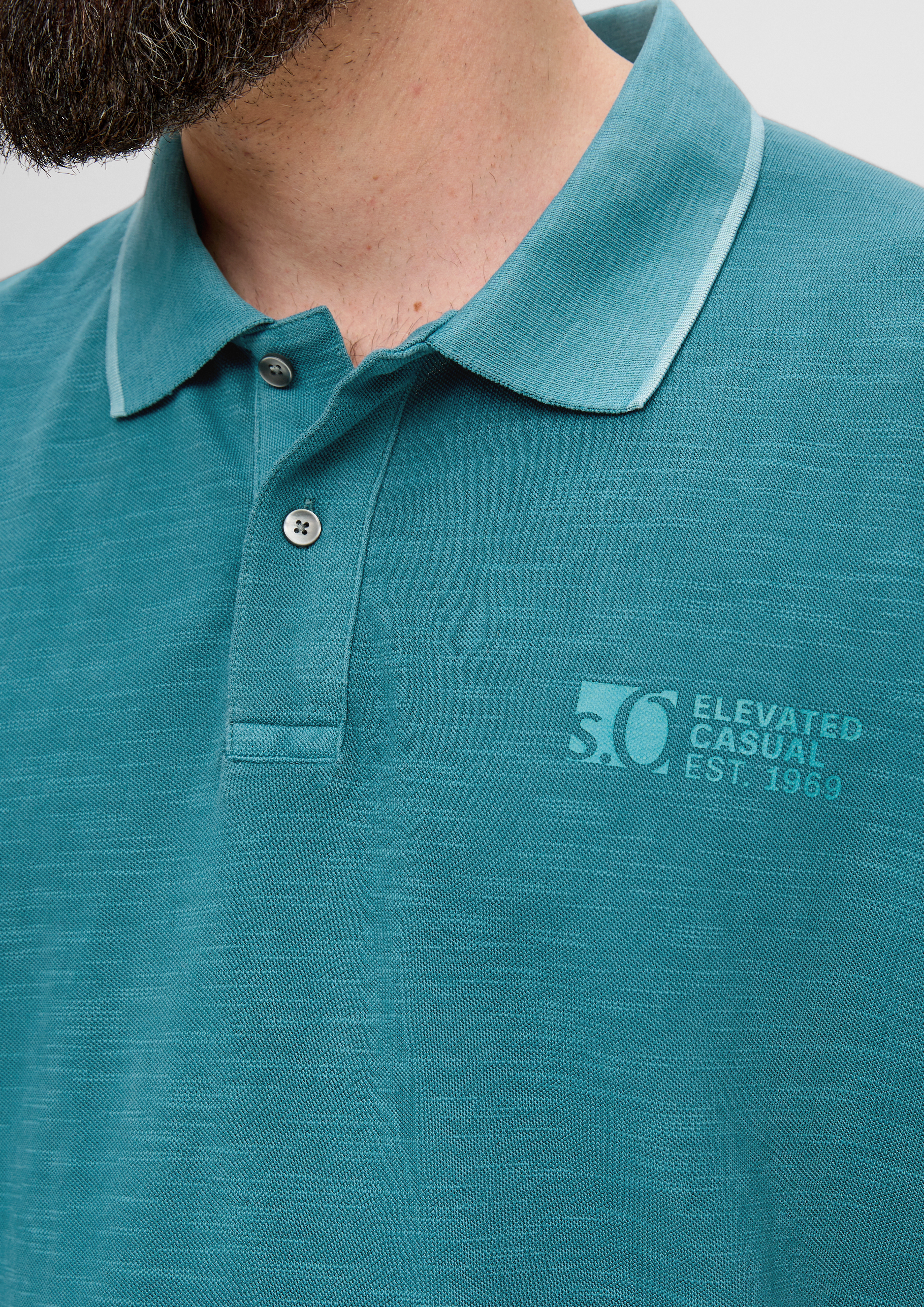 Polo shirt with a piqué texture and logo print - petrol | s.Oliver