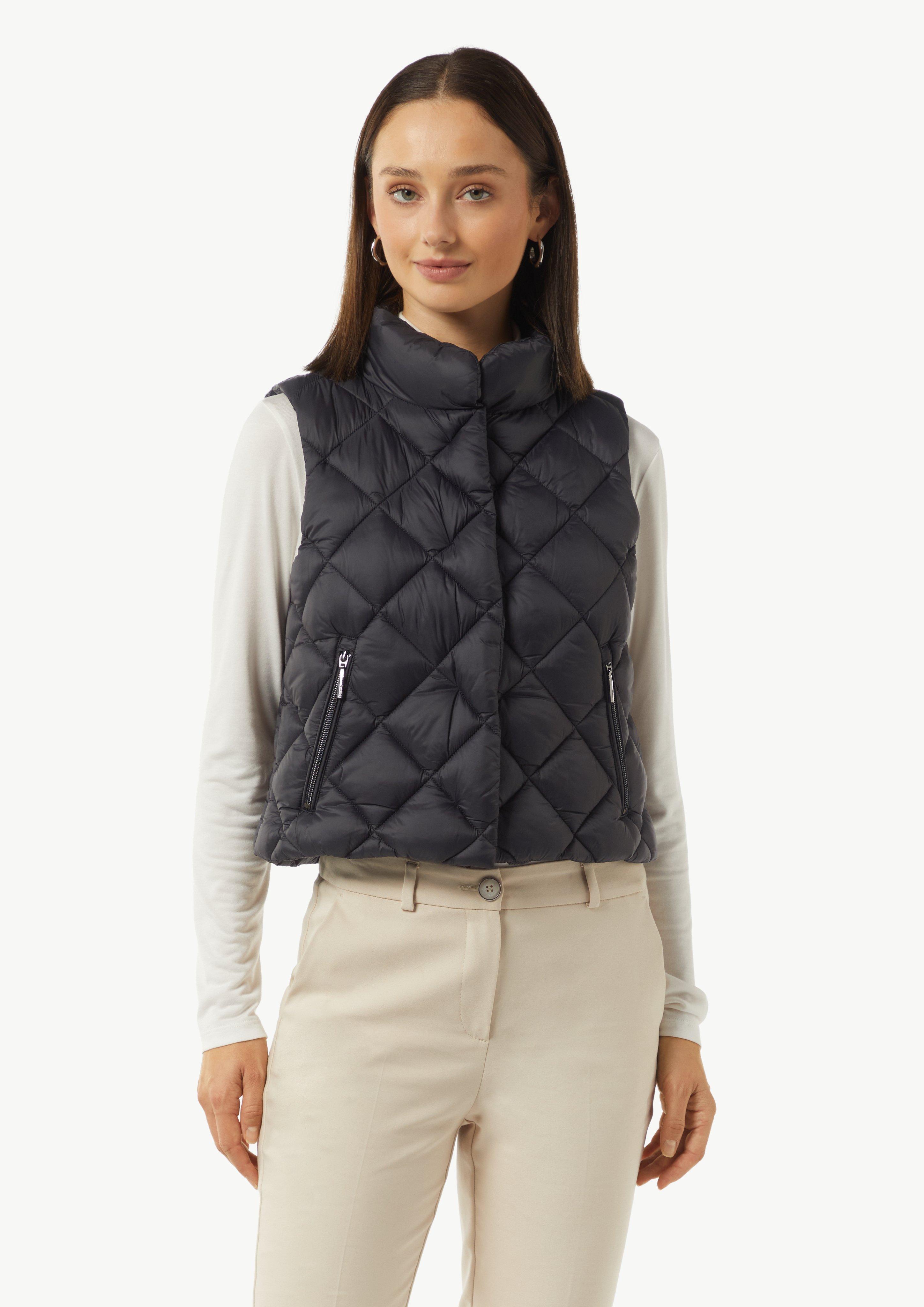 Boxy quilted body warmer with a stand-up collar - black | Comma
