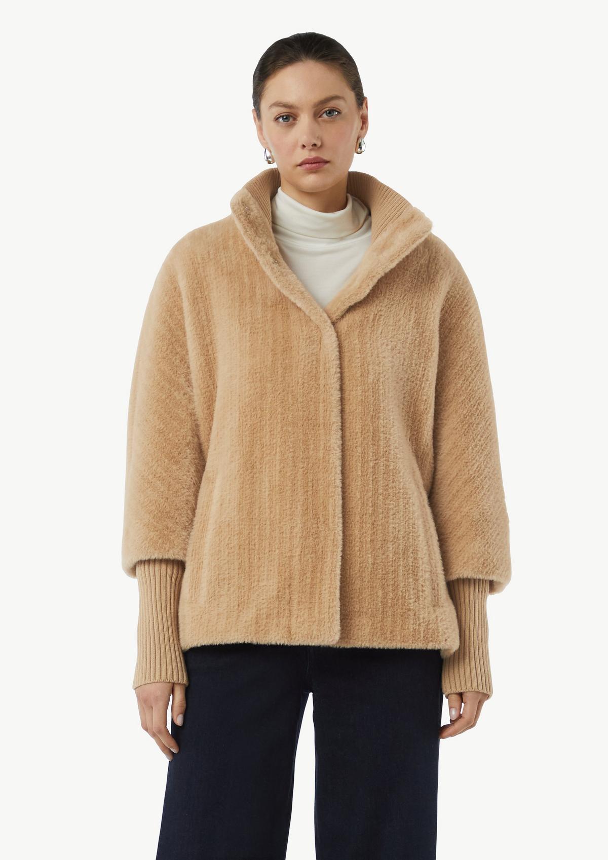 Plush cape with knitted details - sandstone | Comma Plush cape with knitted details - sandstone | Comma