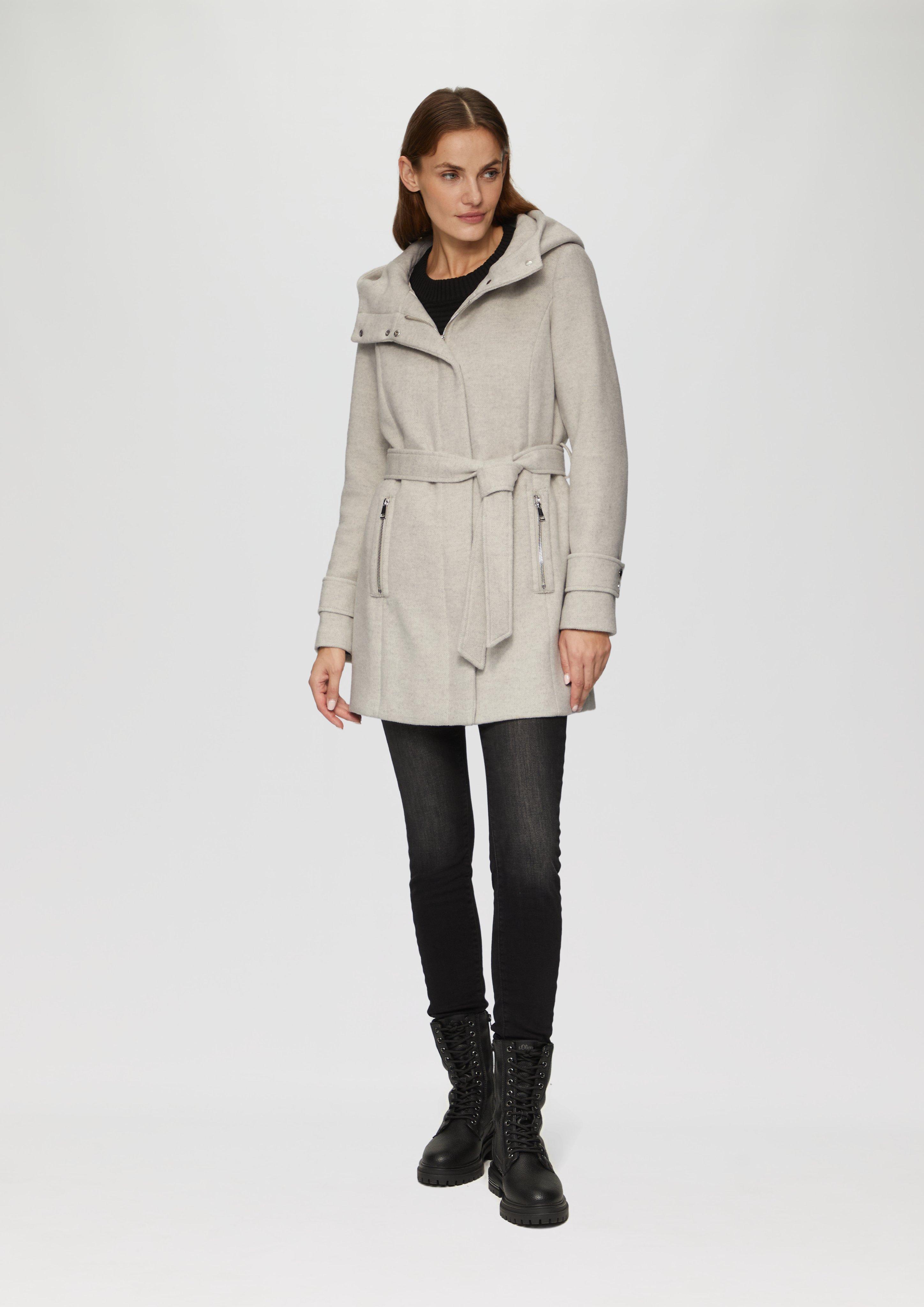 Short wool coat with a tie-around belt - cream | s.Oliver Short wool coat with a tie-around belt - cream | s.Oliver
