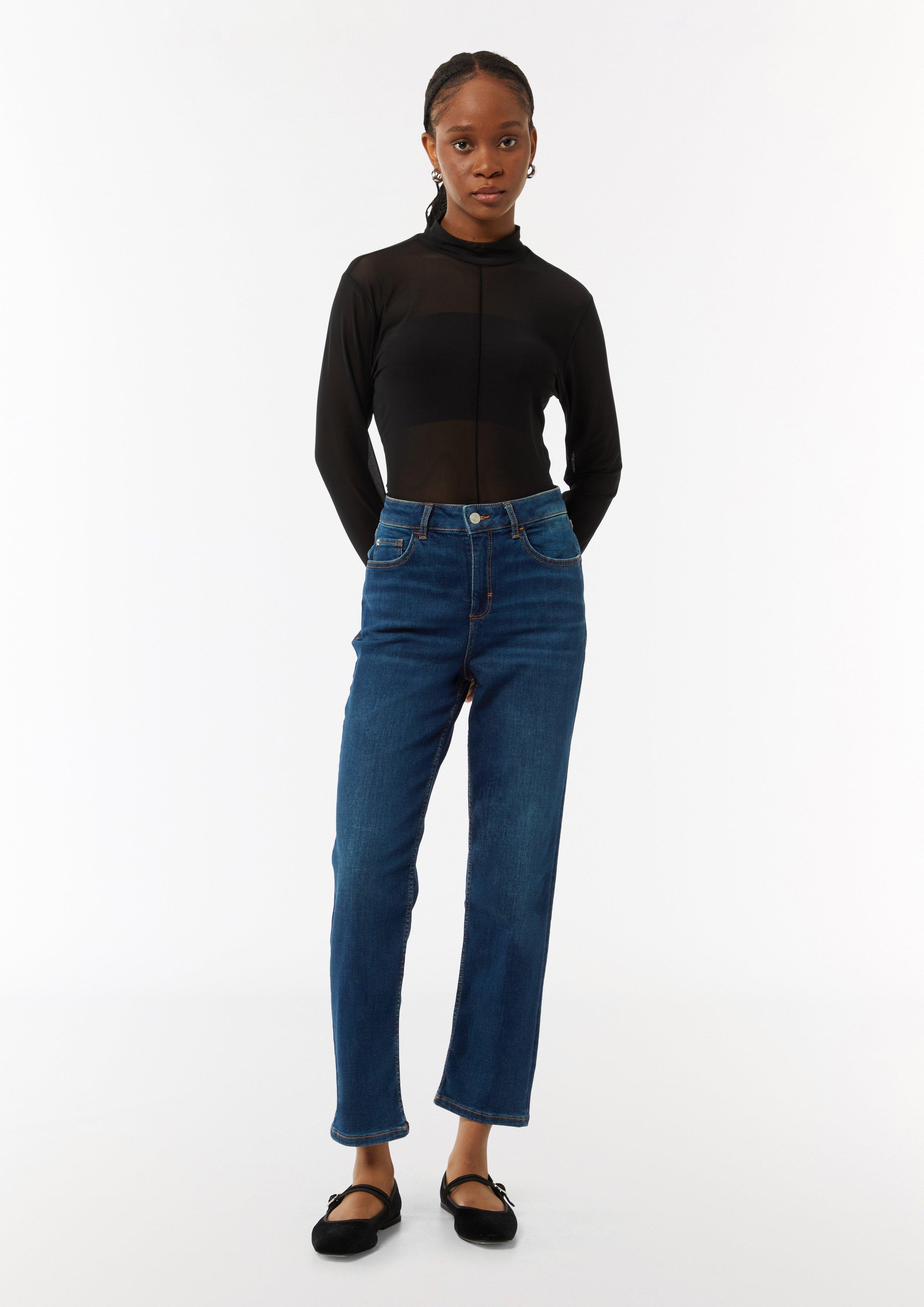 Ankle-length stretch cotton jeans with a straight leg - dark Ankle-length stretch cotton jeans with a straight leg - dark