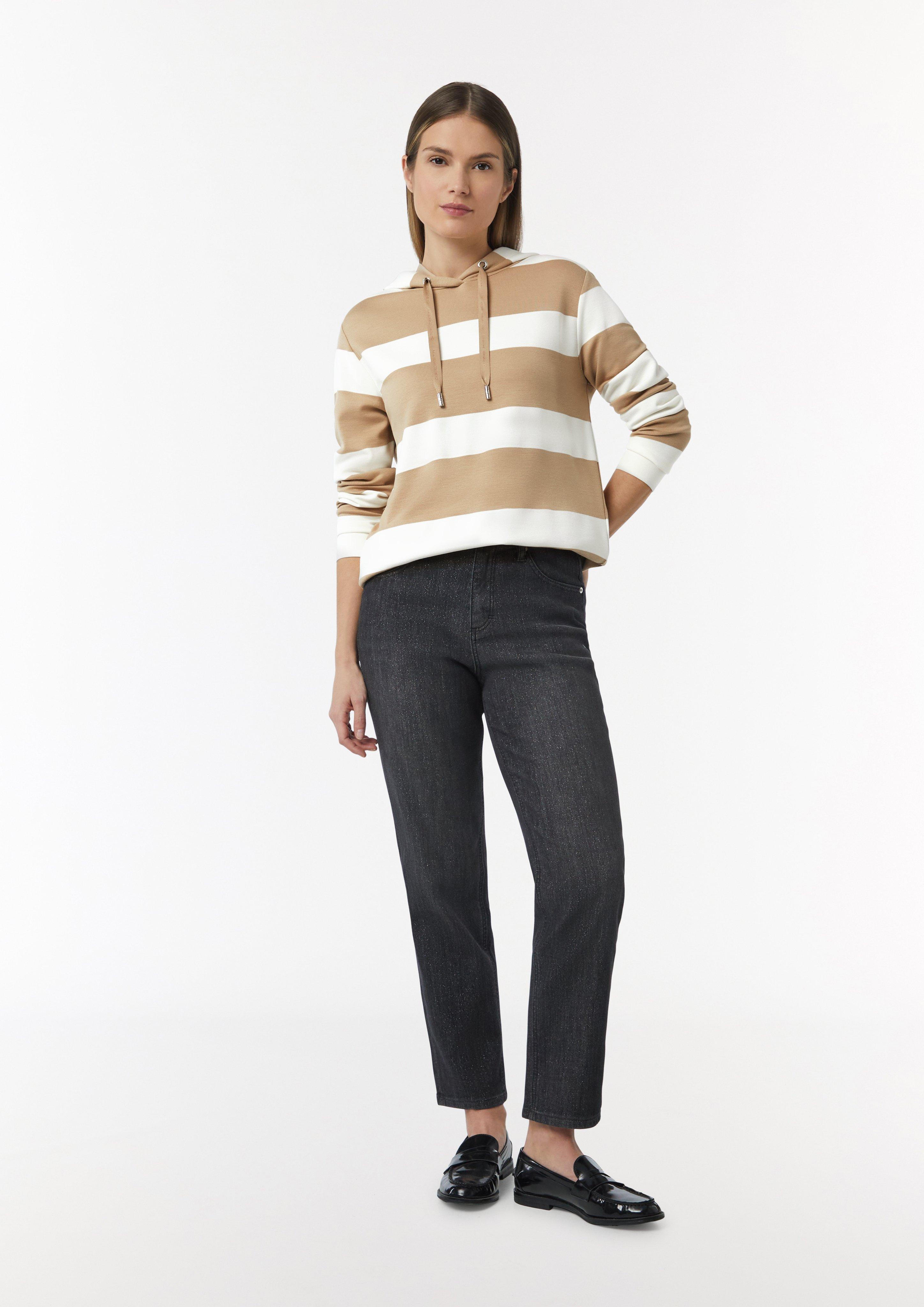 Sweatshirt with a hood and block stripes - sandstone | Comma Sweatshirt with a hood and block stripes - sandstone | Comma